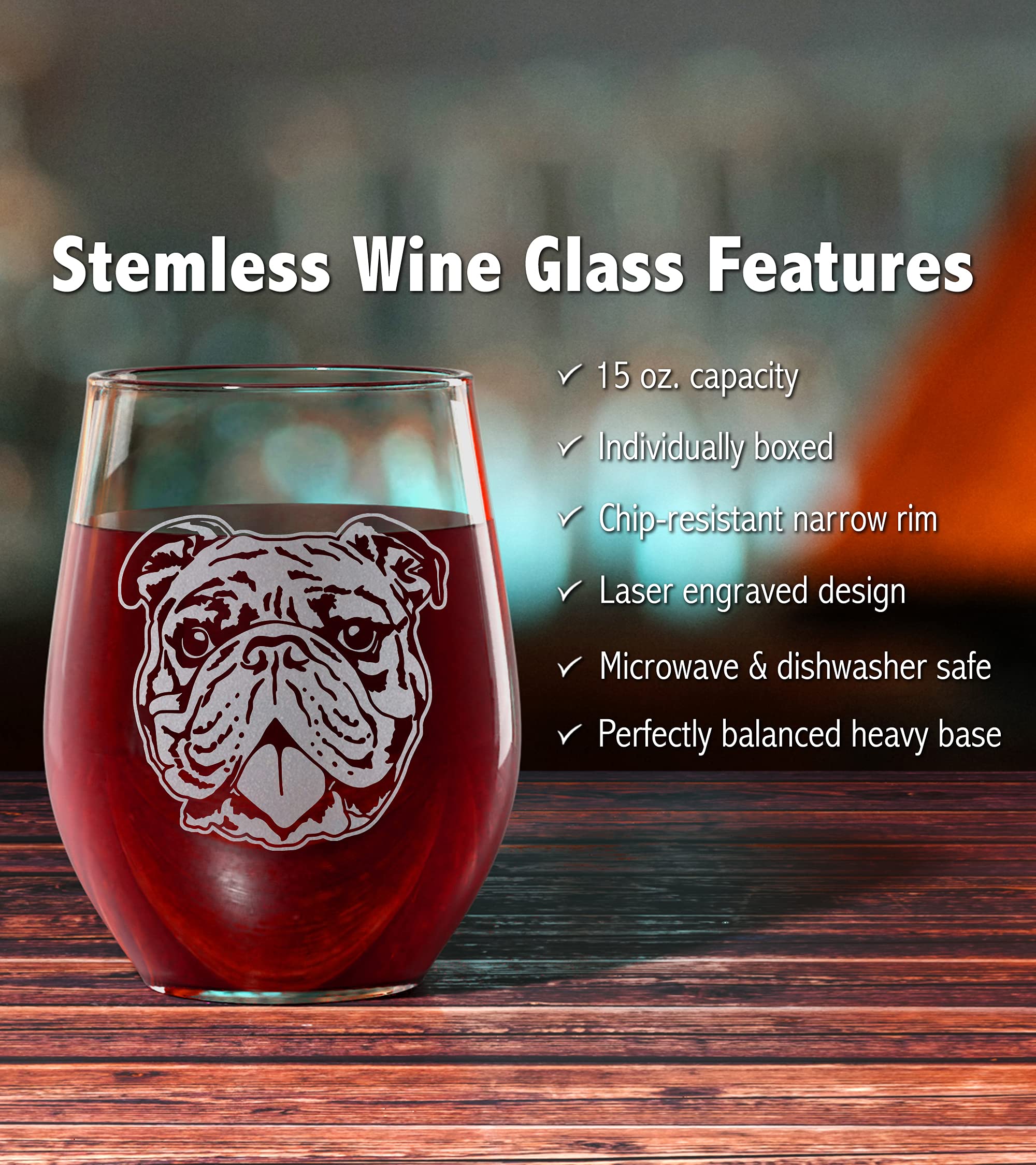 Promotion & Beyond Bulldog Face Cute Puppy Stemless Wine Glass - Funny Dog Mother Father Parent Owner Gift