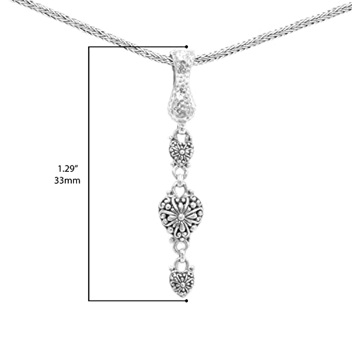 SARDA - .925 Sterling Silver ‘God so Loved the World’ 1-1/3” Filigree Heart Enhancer Pendant Only- Handmade by Bali Artisans