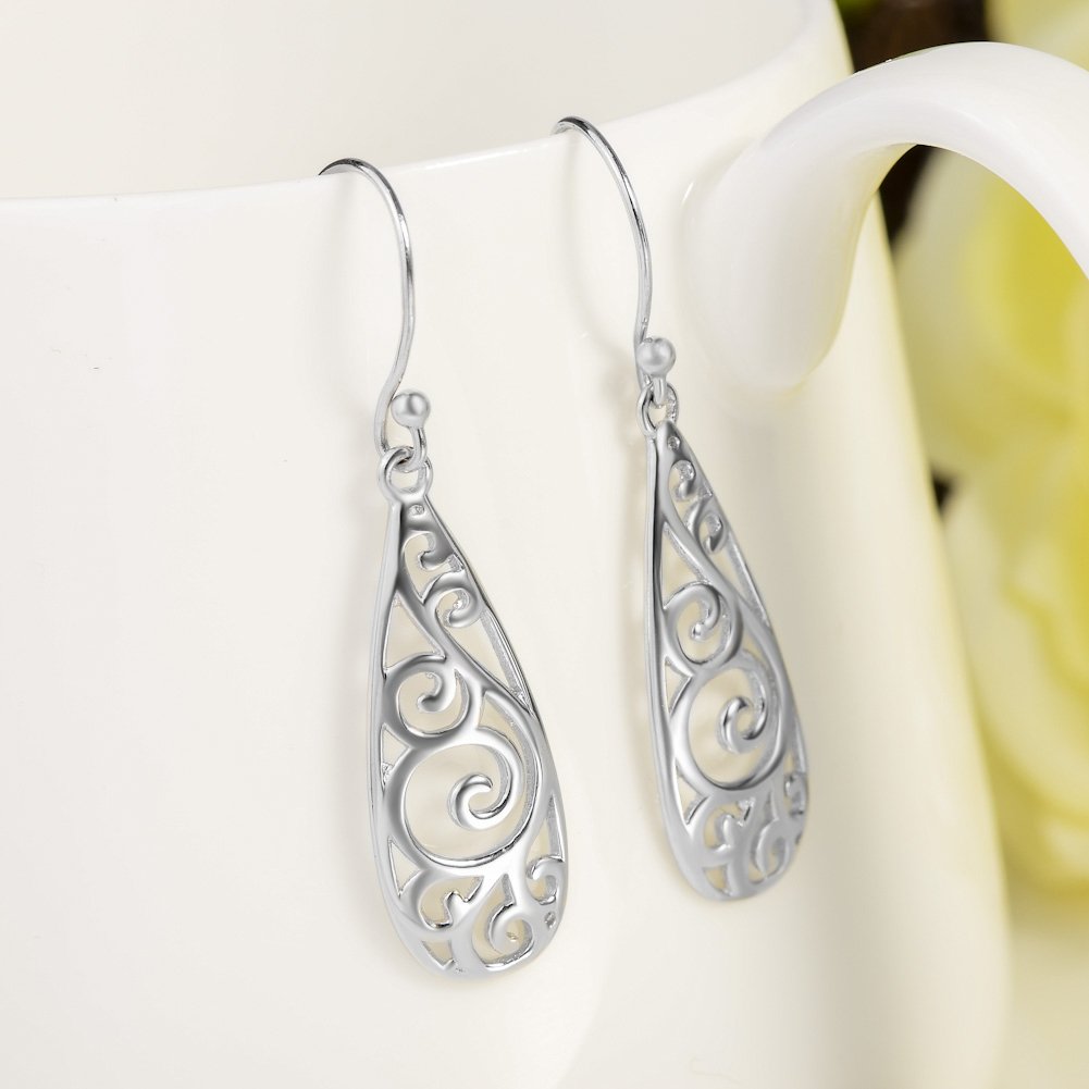 Sterling Silver Teardrop Dangle Filigree Earrings Jewelry Gifts for Women Abalone