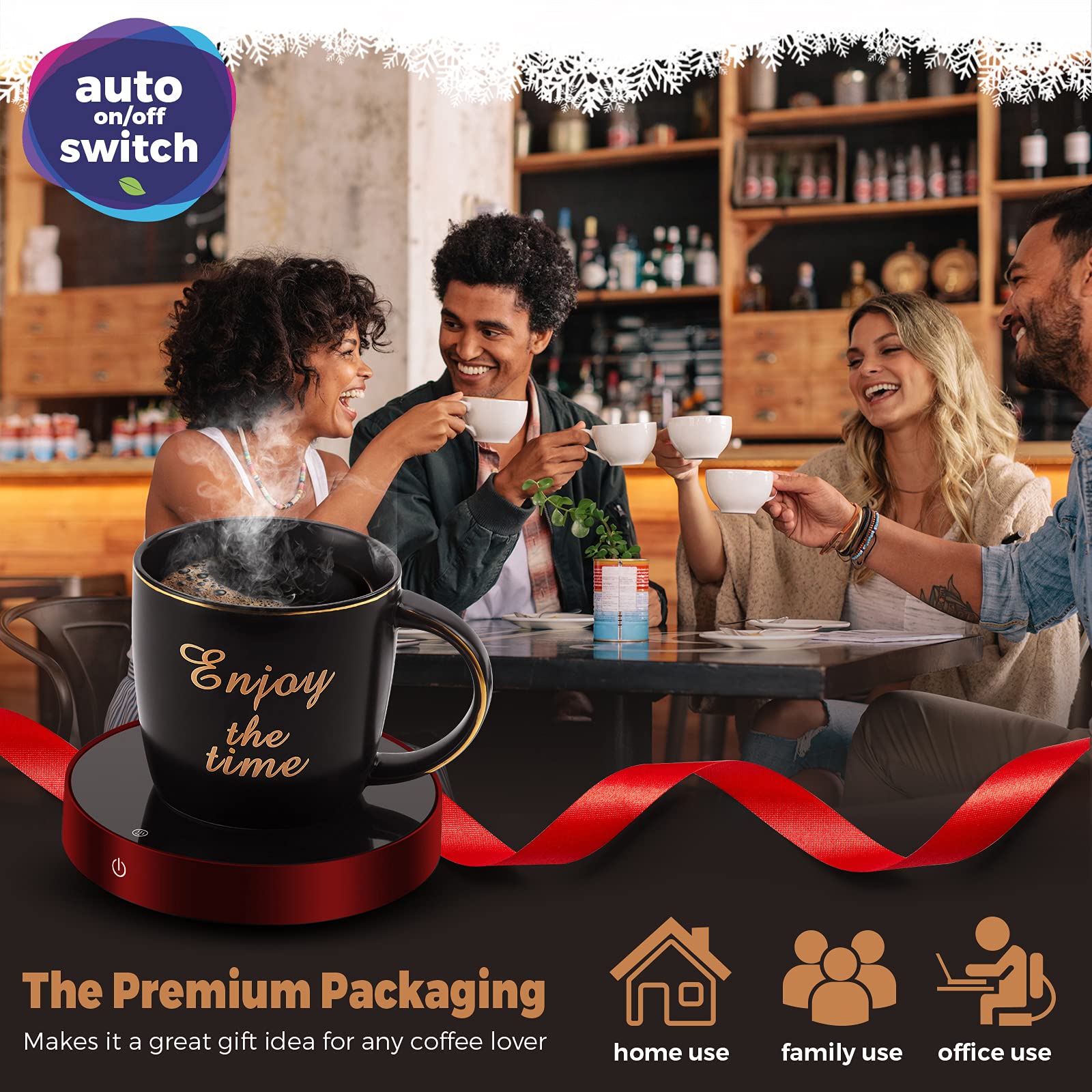 Suewow Coffee Mug Warmer and Smart Cup Warmer,Mug Warmer for Desk,Electric Beverage Warmer with 3 Temperature Settings with Auto On/Off, Auto Power-Off Protection (Red)