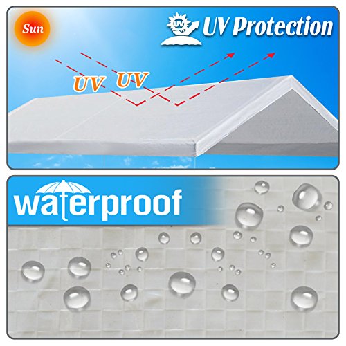 Strong Camel Outdoor 10x20 Replacement Canopy Roof Cover Valanced Carport Covers (Valance Tarps, White)