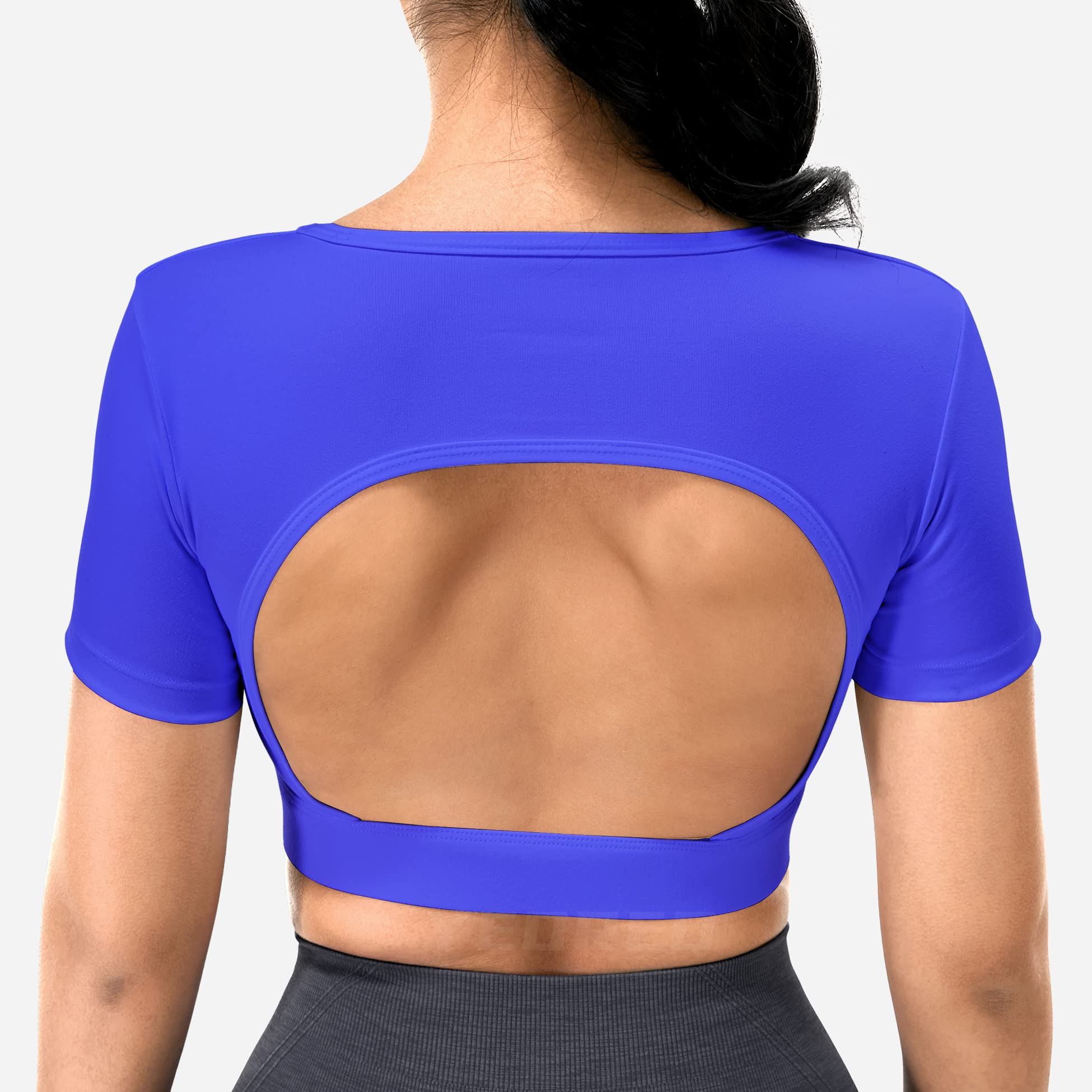 YEOREO Vanessa Women Tee Crop Tops with Removable Pad Workout Backless Gym Shirt Bra Going Out T Shirt Top Black