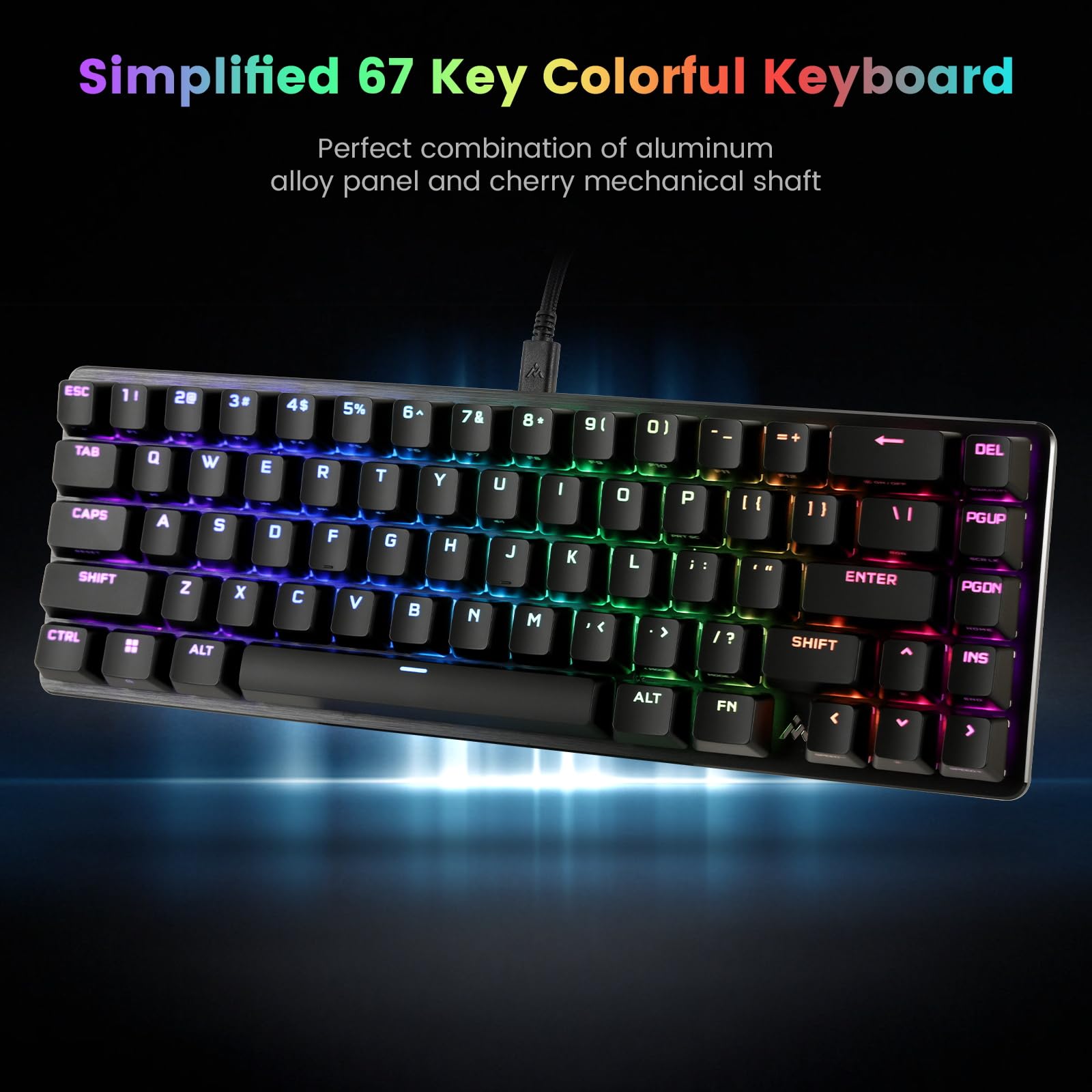 TIETI Wired Mechanical Keyboard,RGB Backlit Ultra-Compact 65% Layout 67Keys Gaming Keyboard,Hot Swappable Keyboard,Gateron Blue Switch