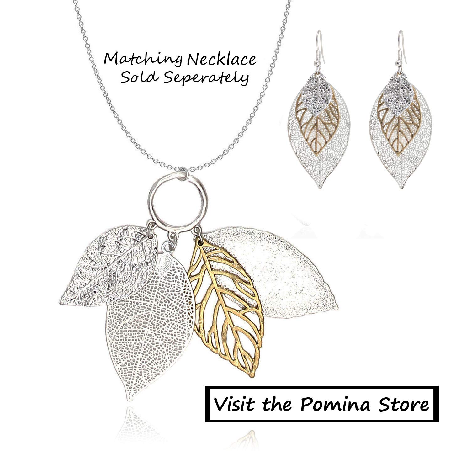 Pomina Choco Gold Fashion Fall Leaf Boho Earrings Gold Silver Two Tone Filigree Leaf Dangle Drop Earrings for Women (ChocoGold_Earrings)