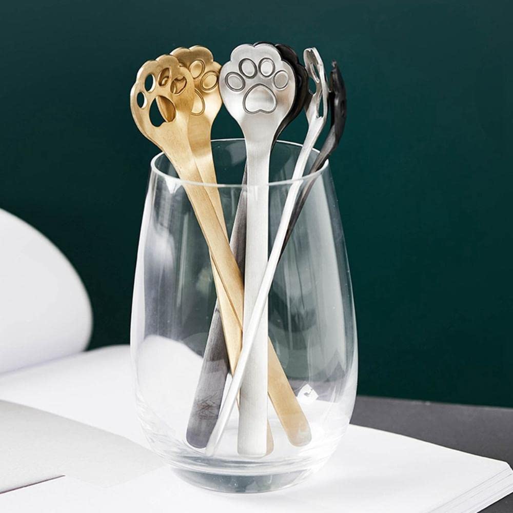Stainless Steel Coffee Spoons, Cat Paw Teaspoons Hollow Stirring Spoons, Mixing Spoons Dessert Spoons Kitchen Accessories(Hollow Cat Paw,silver)