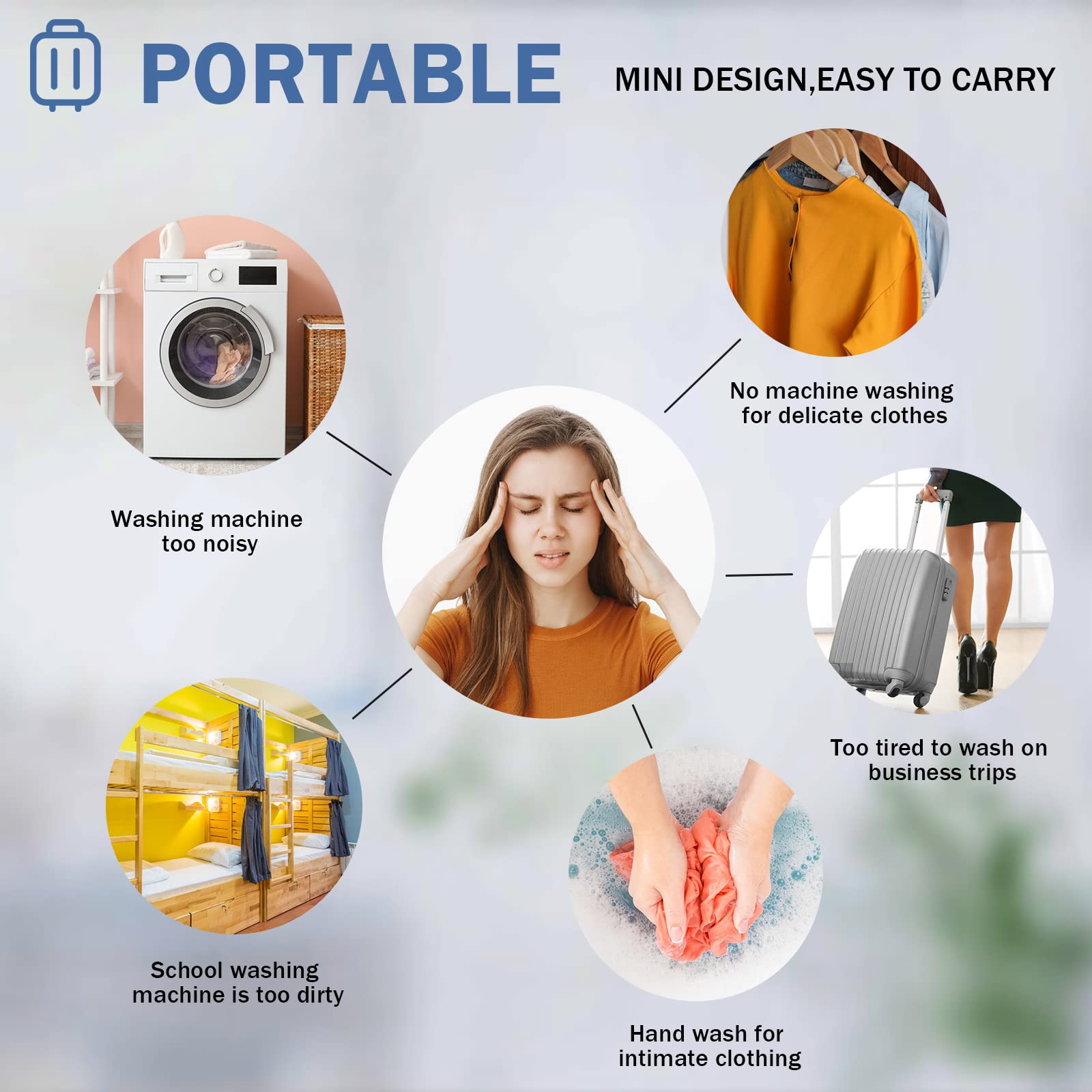 Portable Washing Machine, Mini Washing Machine, Portable Washing Machine for Sink, Turbine Washing Machine with USB, Suitable for Home, Business, Travel, College Room, RVApartment - White