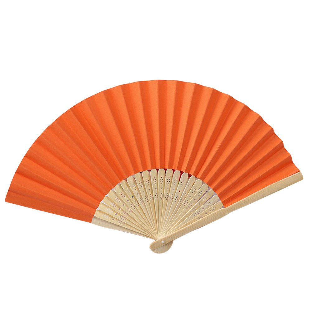 Tiezhimi Hand Fan Pattern Dance Folding Silk Party Held Folding Wedding Lace Color Solid Tools & Home (Orange, One Size)