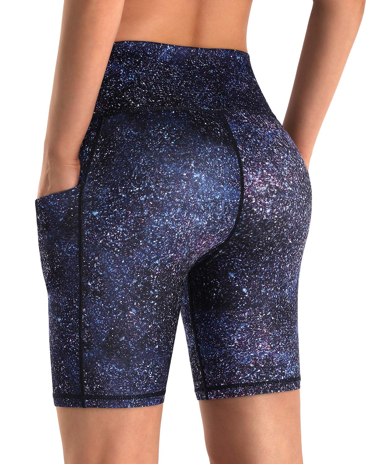 Promover Spandex Biker Shorts for Women High Waist Compression Running Short Leggings with Pockets 8" Inseam (Starry, X-Large)