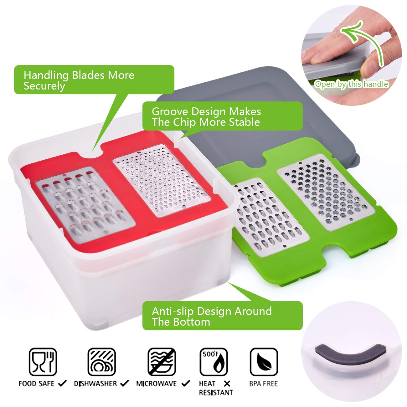 Nurch Cheese Grater with Container 4 in 1 Box Grater with Stainless Steel Blades Cheese Vegetable Slicer for Carrot Potato Easy to Use…
