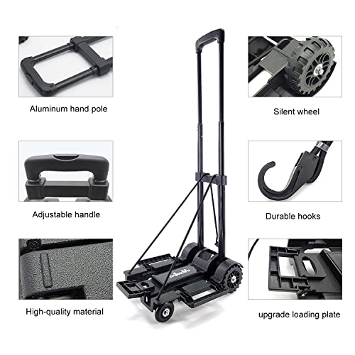 ZHJINGYU Folding Hand Truck,Foldable Utility cart with 4 Wheels & 2 Elastic Ropes,Foldable Dolly cart,Backpack Trolley,Luggage Platform Truck,Travel,Moving,Shopping,Small,Lightweight for Women