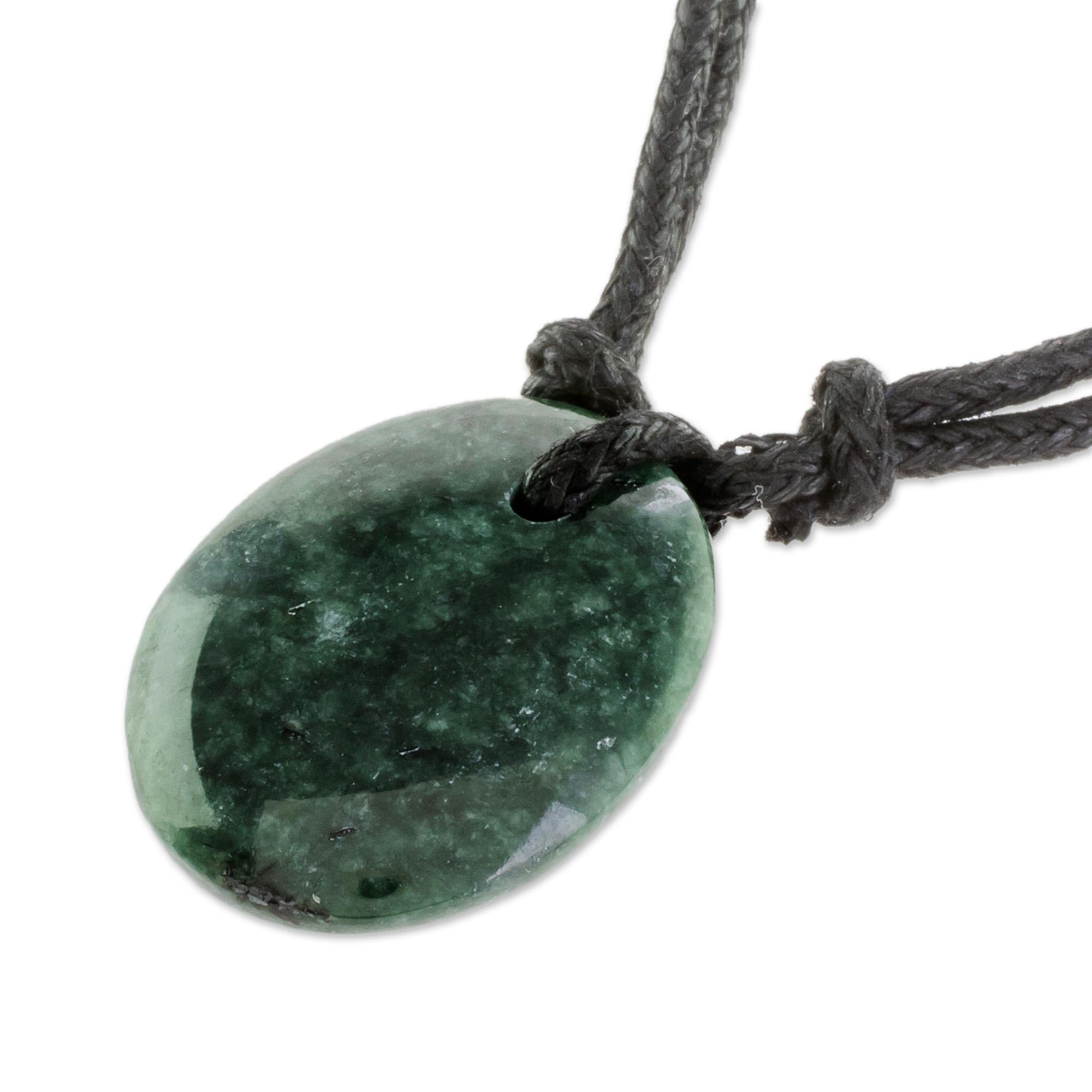 NOVICA Artisan Handmade Jade Pendant Necklace Green with Cotton Cord Guatemala 'Ancient Strength'