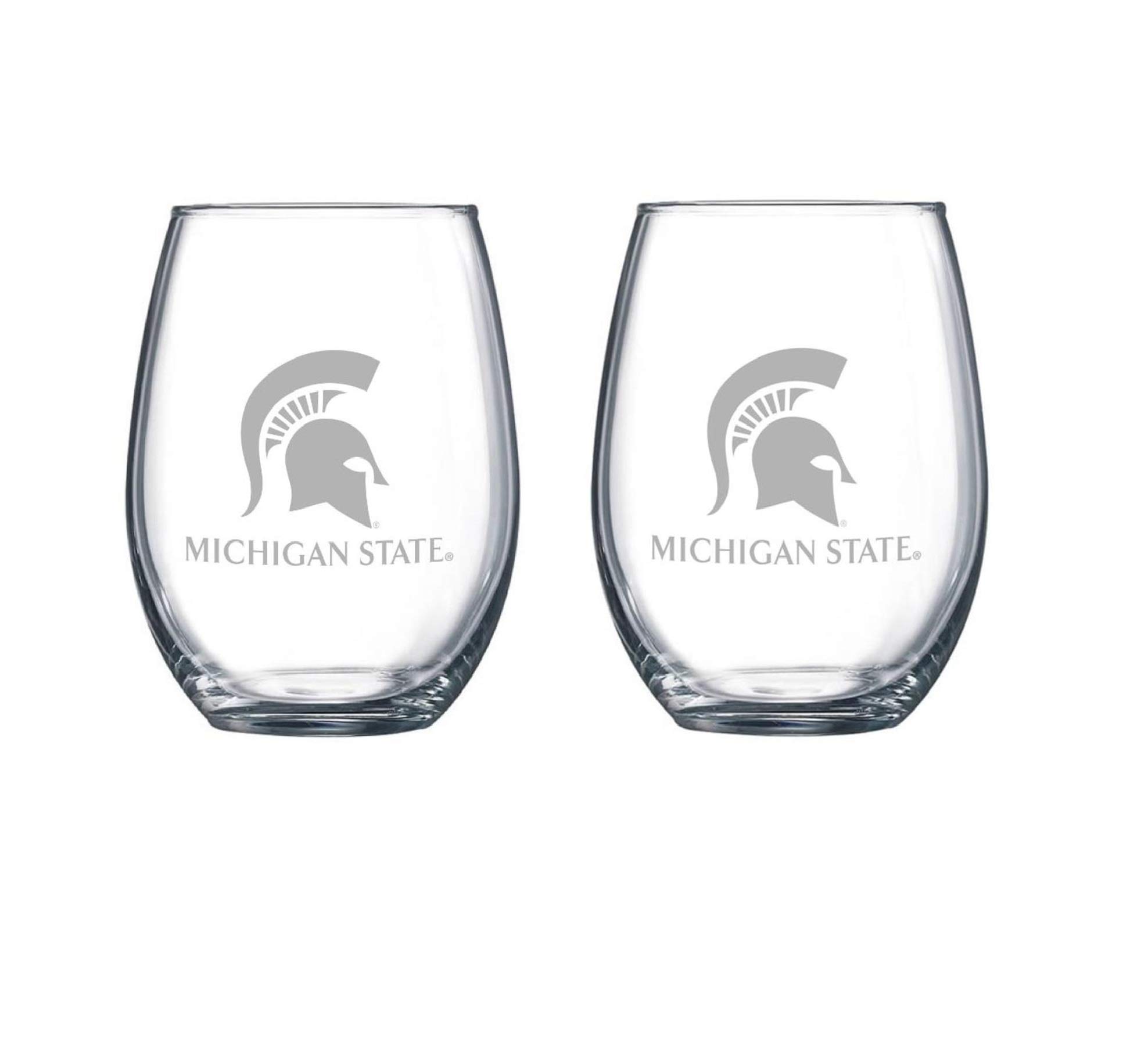 RFSJ Michigan State Spartans Etched Satin Frost Logo Wine or Beverage Glass Set of 2