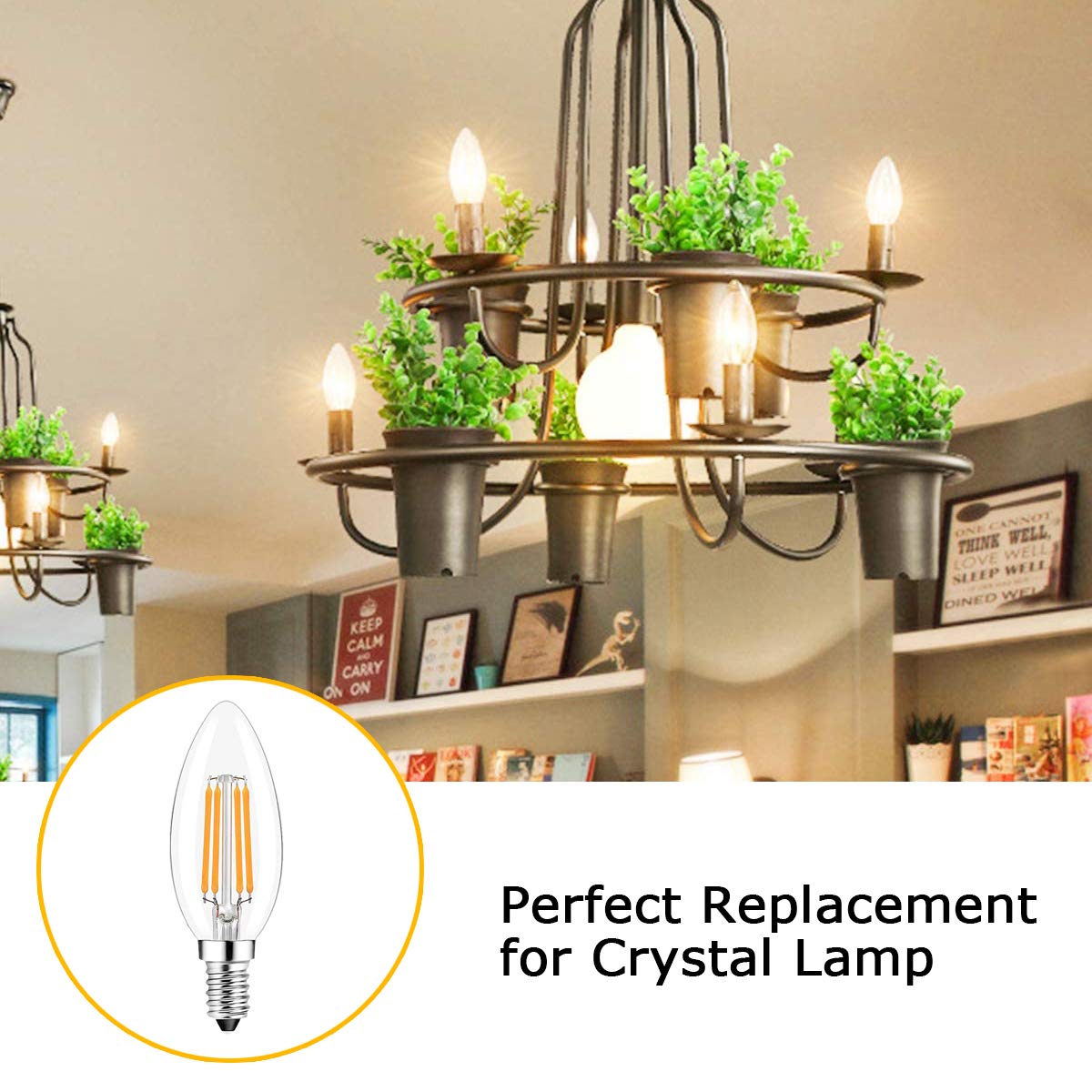 Prosperbiz E12 Candelabra LED Light Bulbs 40W Incandescent Equivalent, Warm White 2700K Chandelier Light Bulbs, Decorative Clear LED Filament Candle Bulbs, 12 Pack, Non-Dimmable