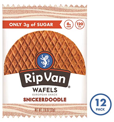 Rip Van Wafels Snickerdoodle Stroopwafels - Healthy Snacks - Non GMO- Keto Friendly - Office Snacks - Low Sugar (3g) - Low Calorie - 12 Pack