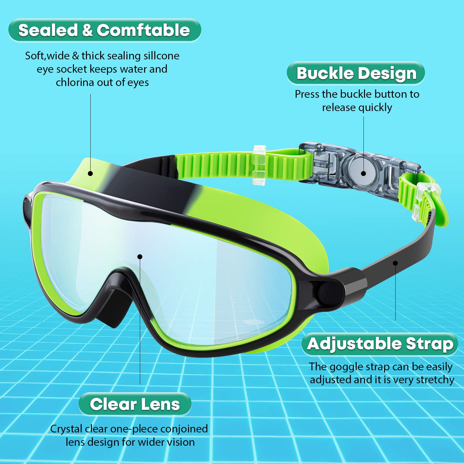 portzon Kids Swim Goggles Anti Fog Swimming Goggles Clear No Leaking for Child