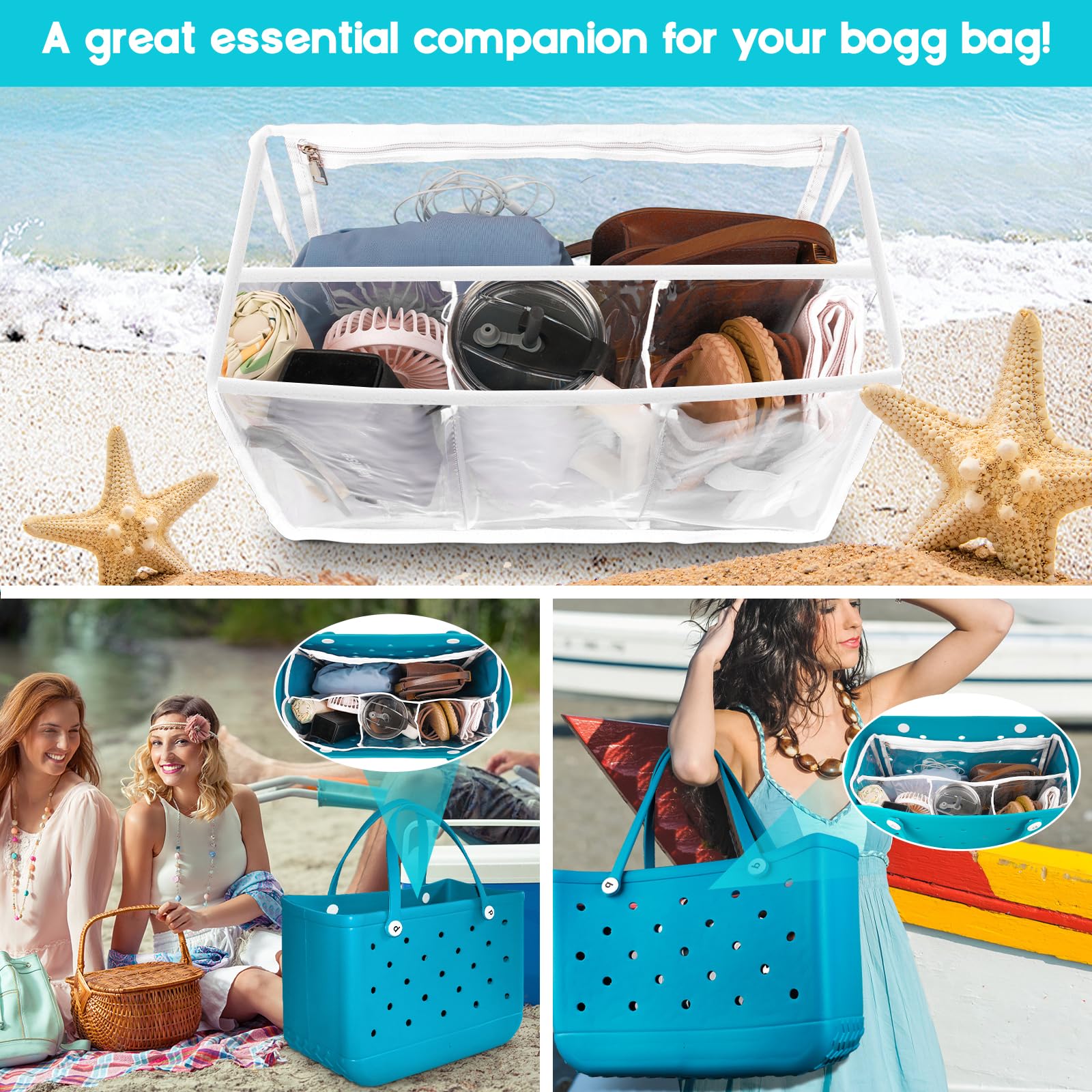 Yesongreat Waterproof Clear Bag Insert for Bogg Bag X Large, Beach Storage Bag Organizer Accessories Suitable for Bogg Bag, Organizing Your Bog Tote Bag and Divide Space (White)