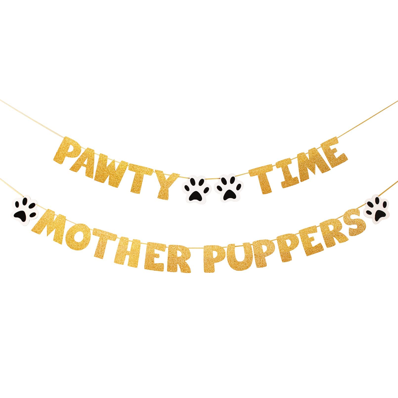 Pre-Strung Let's Pawty Dog Birthday Party Supplies, Pawty Time Mother Puppers,Funny Gold Glitter Puppy Dog Birthday Banner For Party Decorations Girl Boy, Cute Puppy Pets Paw Pennant Sign Deco