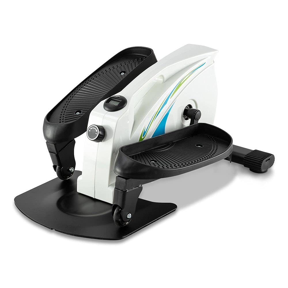 PEXMOR Under Desk Elliptical Machine, Mini Elliptical Exercise Bike Adjustable Resistance with Display Monitor & Non-Slip Pedal, Portable Desk Pedal Elliptical Exerciser Quiet for Home Office (white)