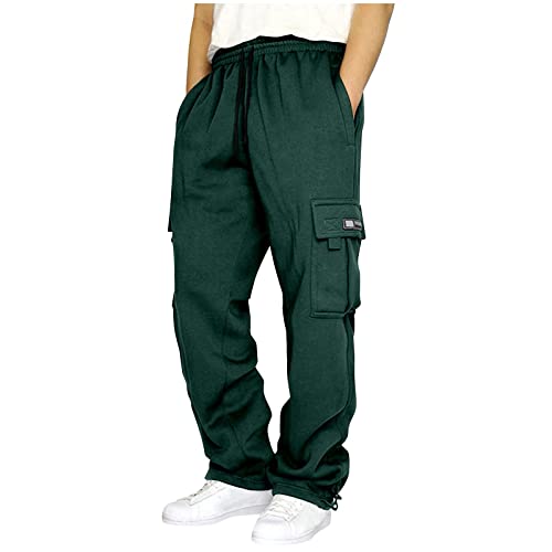 Men's Solid Drawstring Elastic Waist Solid Pocket Pants Loose Sweatpants Star Apparel (Green, XXXL) Boys Pants
