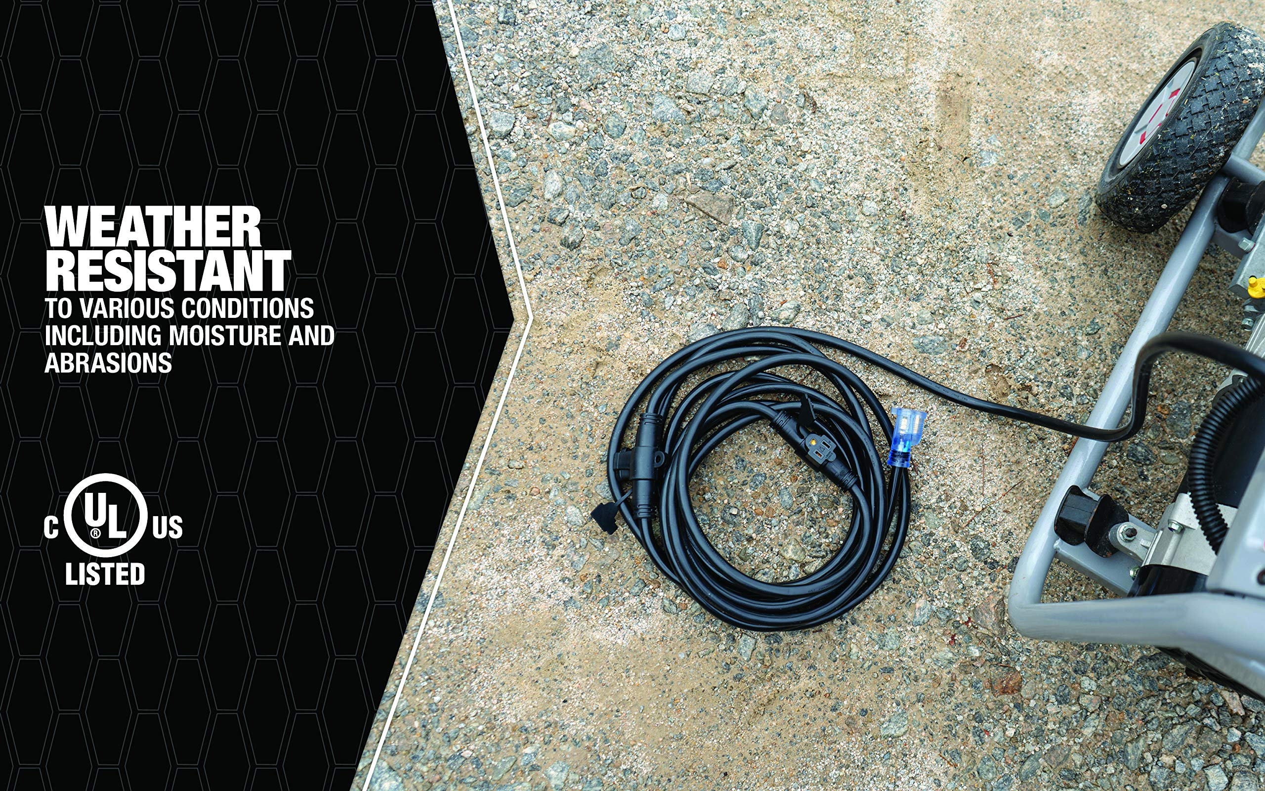 Southwire 65039101 12/3 50-Ft. Generator Power Cord, Black 6-Outlet