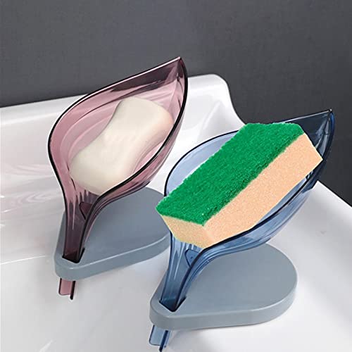 PLMM soap Box, Leaf Shape Soap Box Drain Soap Holder Box Bathroom Shower Soap Holder Dish Storage Plate Tray Bathroom Supplies Bathroom Gadgets (Color : Pink)