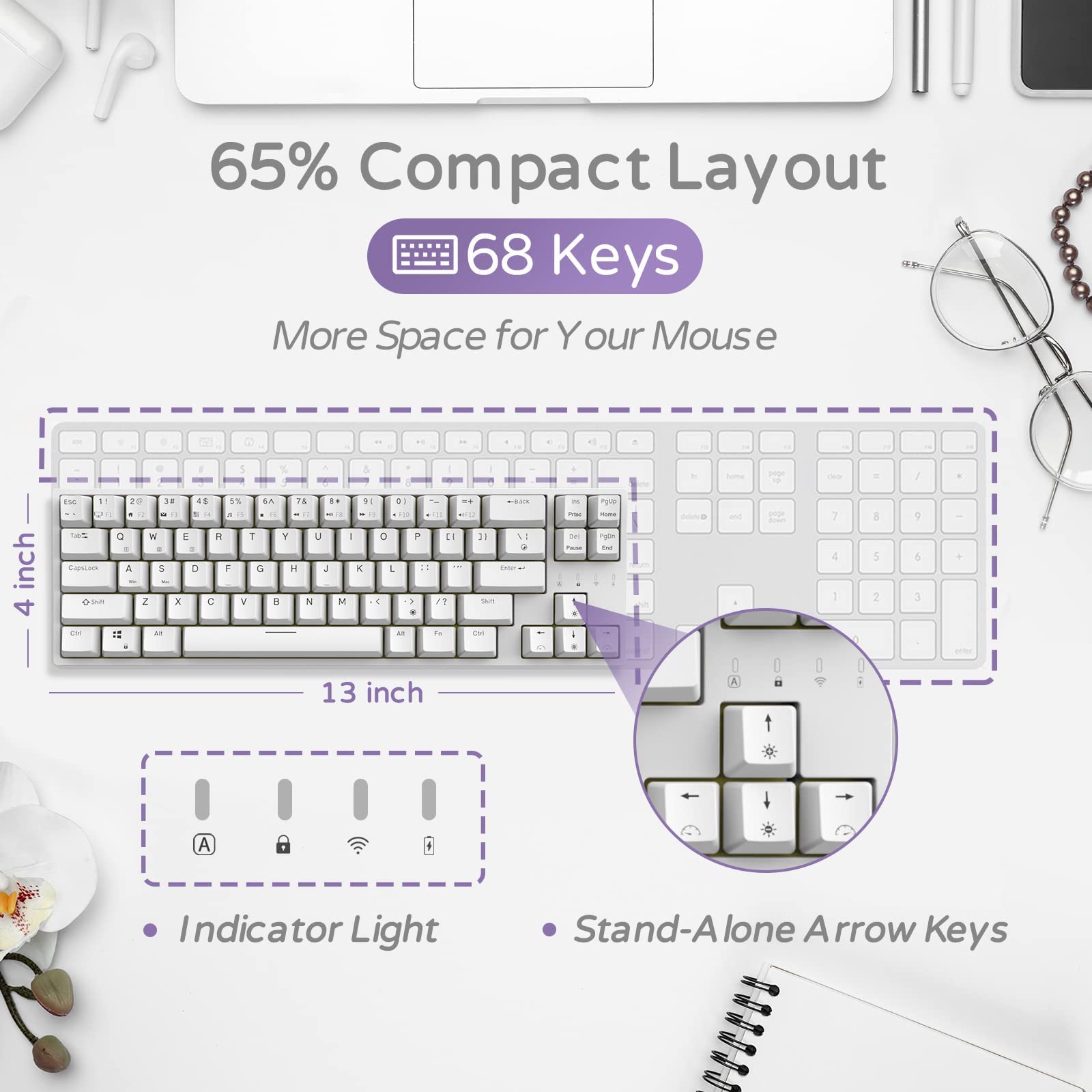 RK ROYAL KLUDGE RK68 Plus Mechanical Keyboard, 2.4Ghz Wireless/Bluetooth/Wired Brown Switch 65% Gaming Keyboard, RGB Hot Swappable with Software for Win/Mac