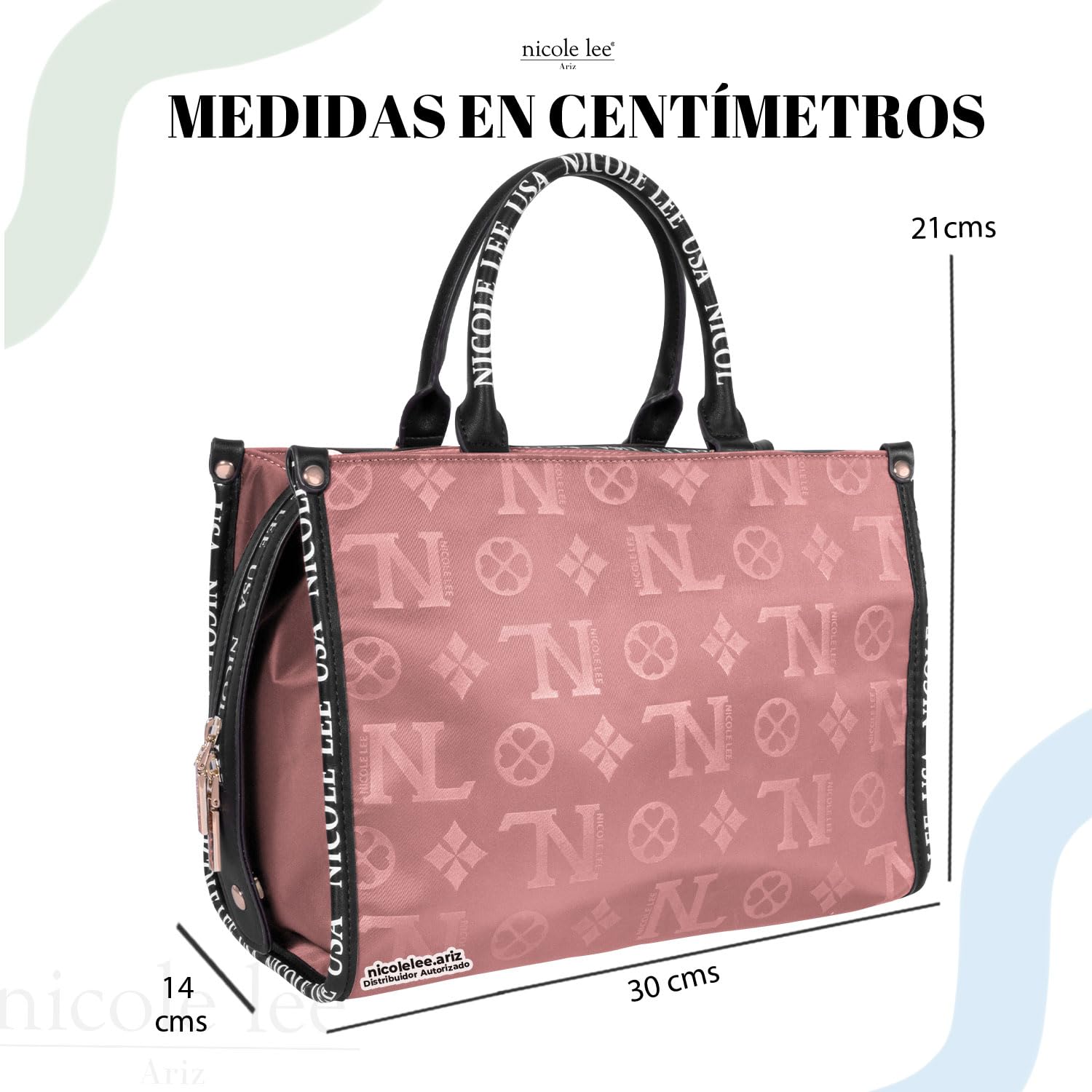 Nicole Lee Keysha Nylon Satchel with Fashion Designer Monogram Logo Print, 3 Spacious Compartments, Water-Resistant (PINK)