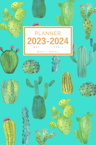 Planner 2023-2024: 6x9 Weekly and Monthly Organizer from May 2023 to April 2024 | Cactus Flower Bird Design Turquoise