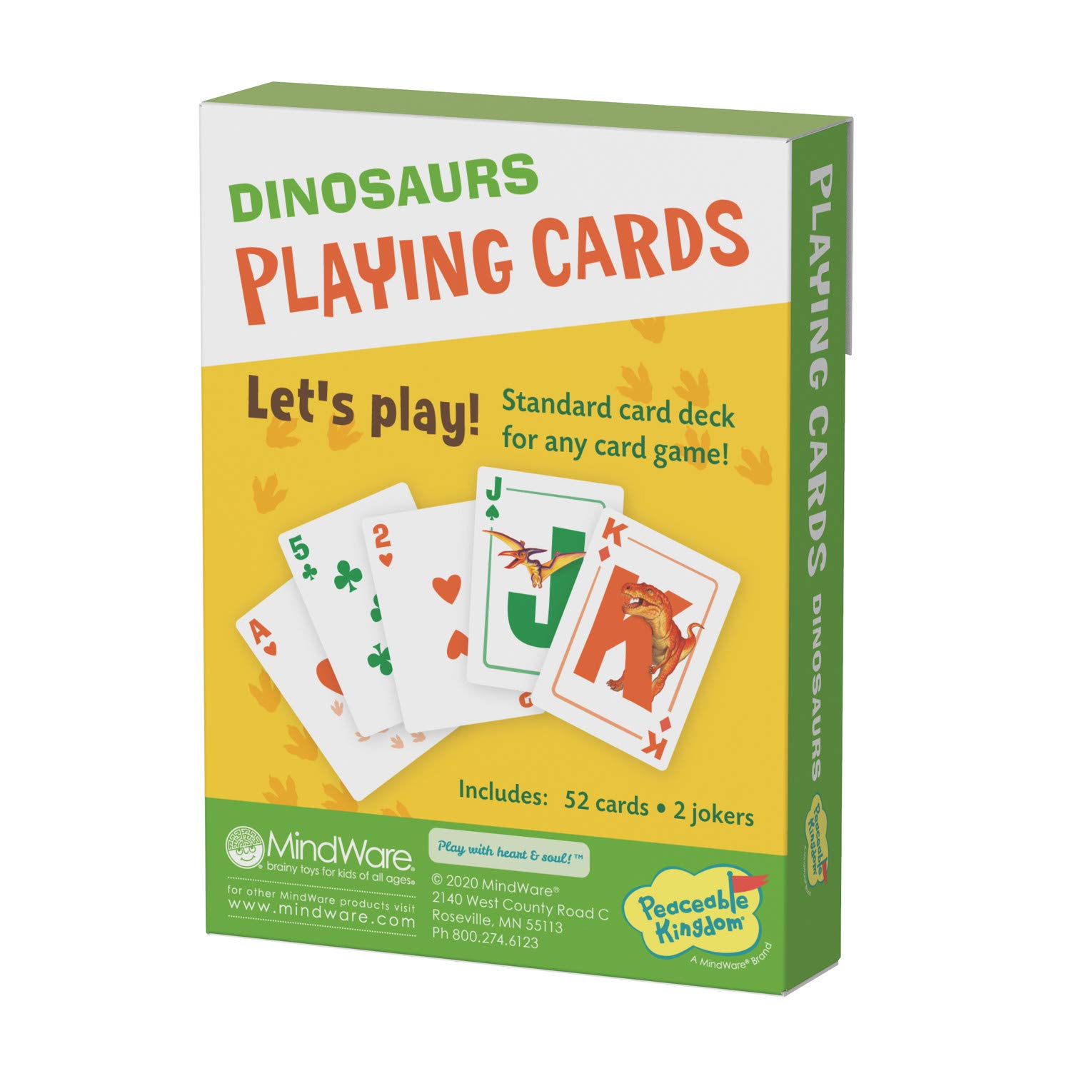 Peaceable Kingdom Full Deck of Themed Playing Cards for Kids – Dinosaur - Includes Instructions for a Classic Card Game - Great Gift for Ages 3 & up