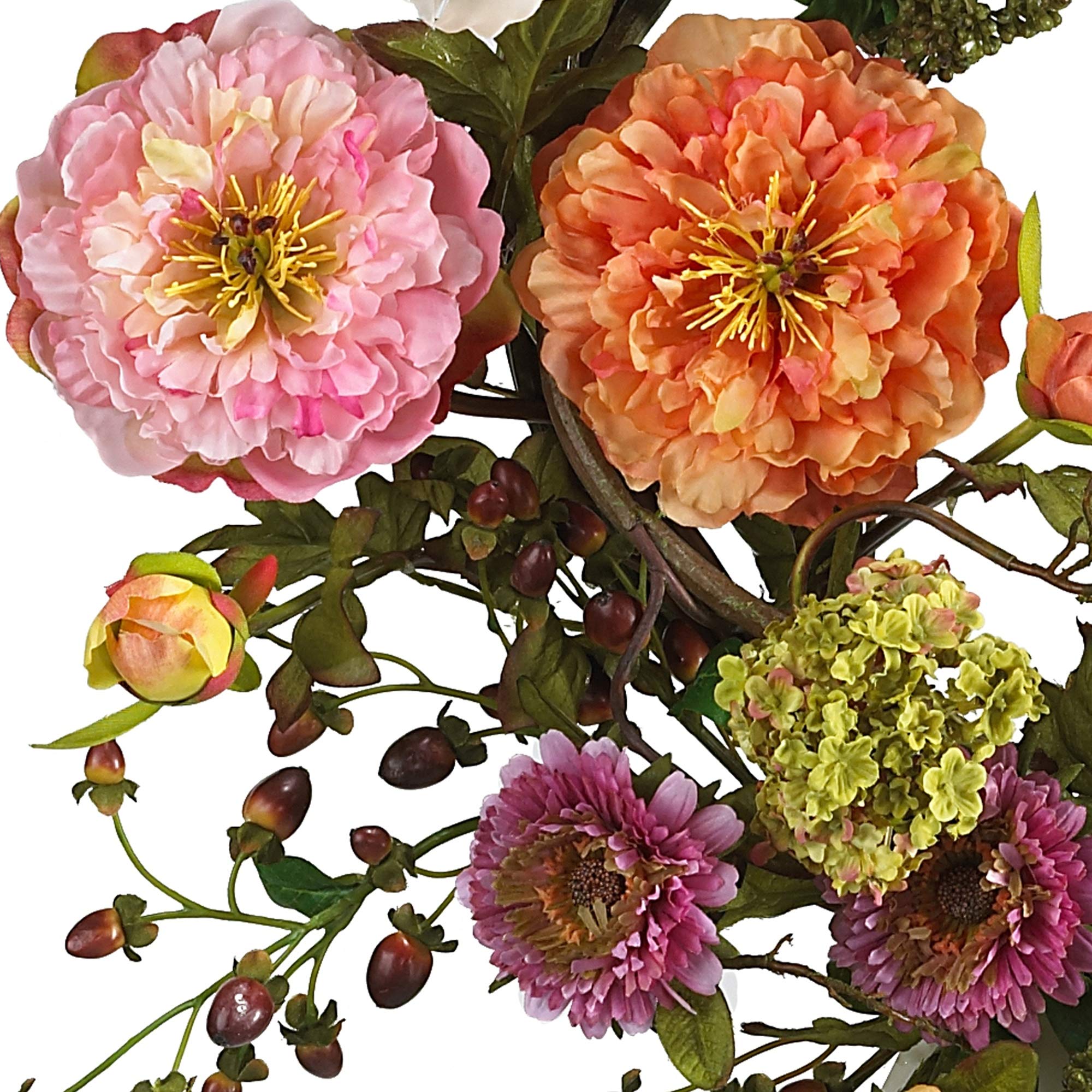 Nearly Natural 24" Peony Wreath (24in) and 24-Inch Spring Garden Wreath