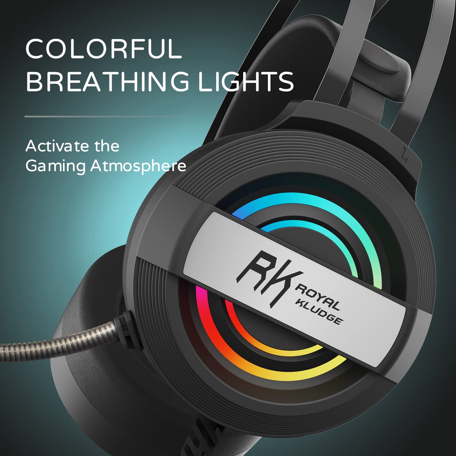RK ROYAL KLUDGE PS4 Gaming Headset with Microphone, RK-E6000 PS5 Headset Xbox Headphone with Noise Cancelling Mic RGB Lights 7.1 Surround Sound for PS4 PS5 Xbox One Nintendo Switch PC, Black