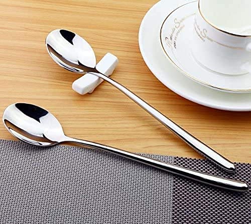 Stainless Steel Spoon,Long handle Great Circle Soup Spoons Korean Long Handled Soup Spoon,Stainless Steel Round handle Bar Spoons Silver Set of 4