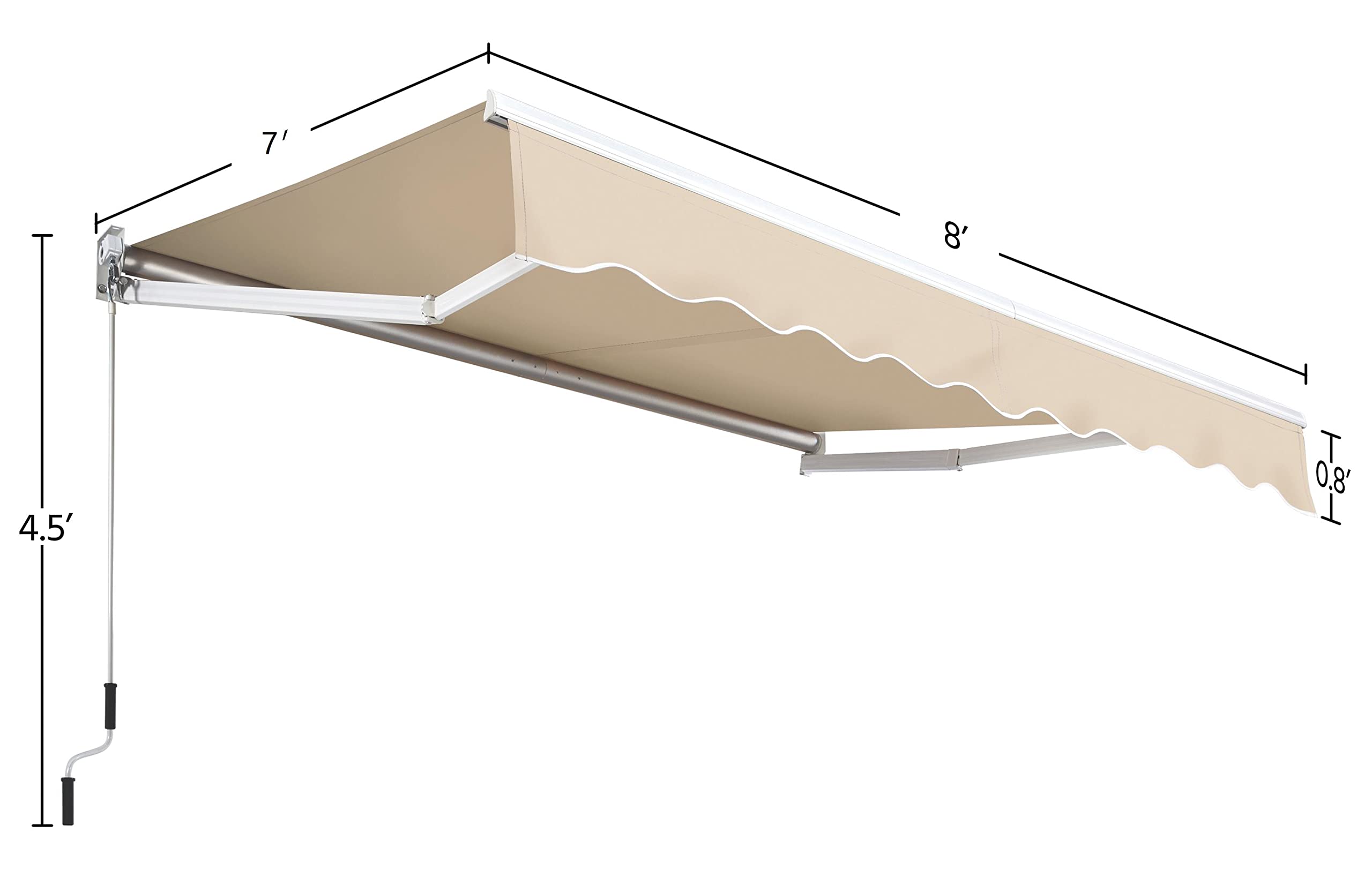 Yaheetech 8 × 7 Ft Manual Retractable Patio Awning, Sun Shade Awning with Manual Crank Handle, Window Door Shelter Awning with Aluminum Frame for Patio/Balcony/Yard, 280g/m² Polyester, Beige