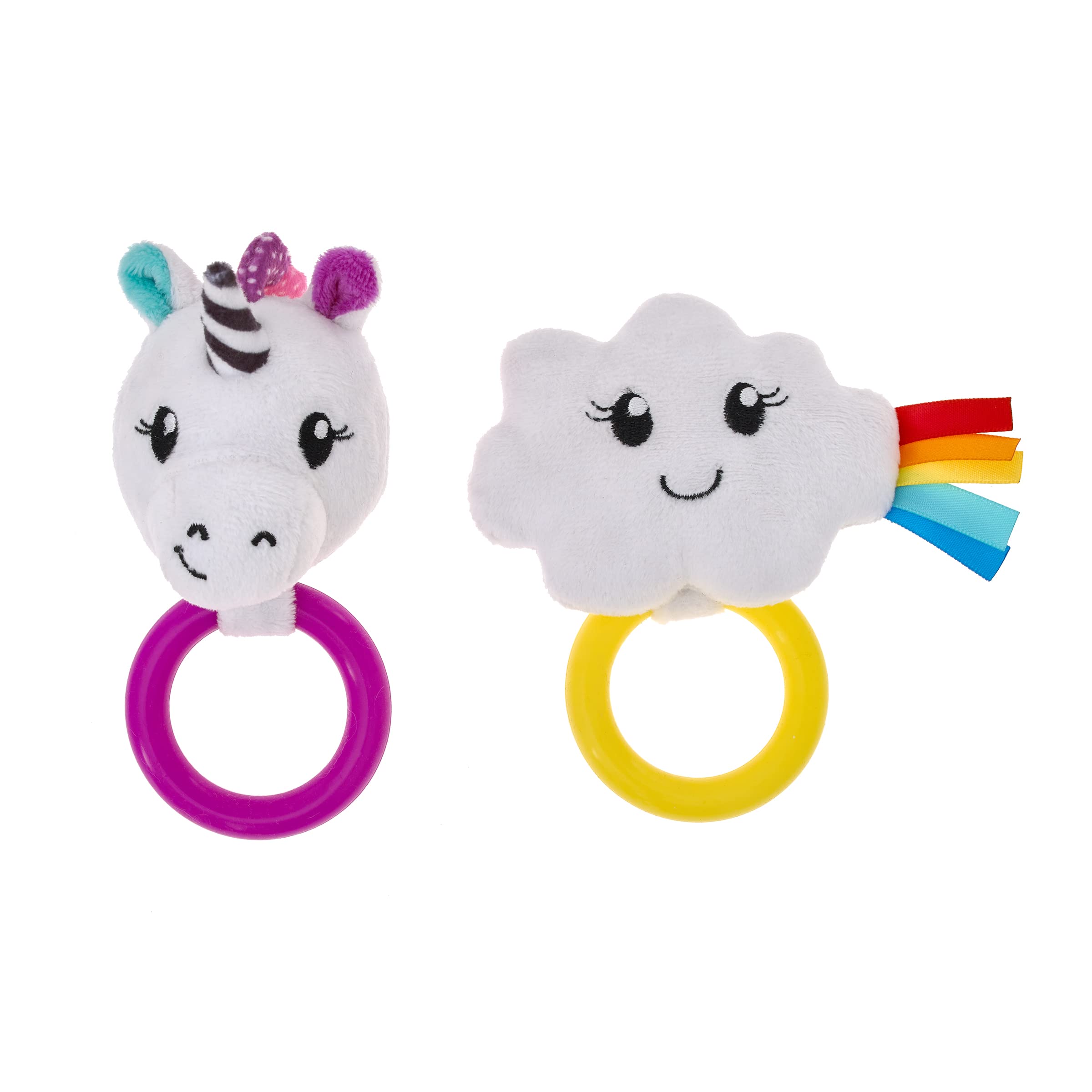 Sassy Baby Larry Llama and Cactus Multi-Colored Developmental Plush Teether Rings Two Pack with Rattle