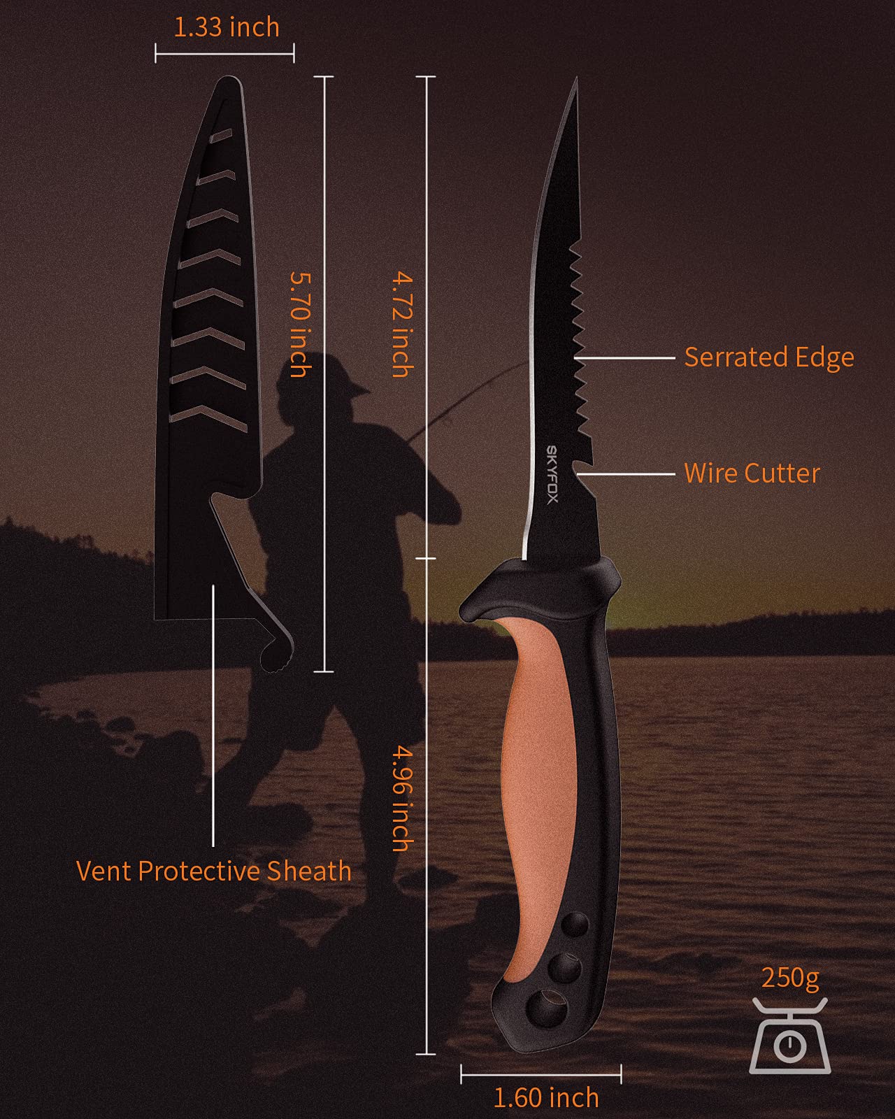 SKYFOX Fishing Fillet Knife and Bait Knives 2 Pack, 5" Razor Sharp German Stainless Steel utility knife w/Non-Slip Handles Sharpener for Cutting Fish, Meet, Outdoors, Kitchen, Camping, Hunting