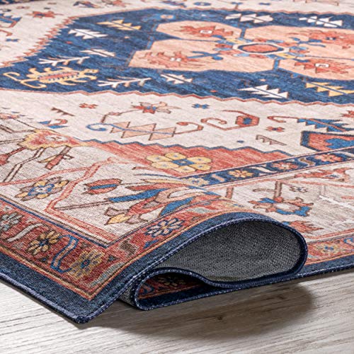 nuLOOM Carolyn Machine Washable Tribal Motif Ultra Thin Runner Rug, 2' 6" x 8', Rust