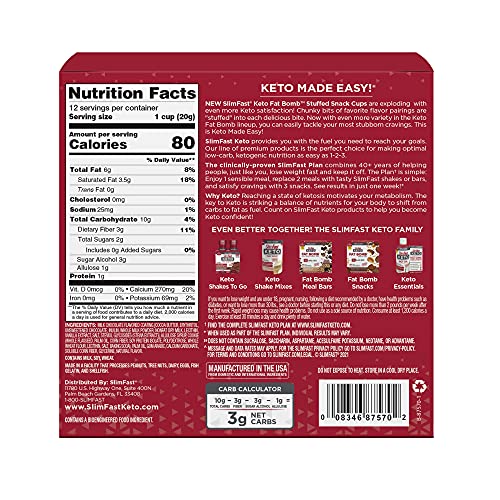 SlimFast Low Carb Chocolate Snacks, Keto Friendly for Weight Loss with 0g Added Sugar & 3g Fiber, S'Mores Cup, 12 Count Box (Packaging May Vary)