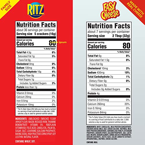 RITZ Original Crackers and Easy Cheese Cheddar Snack Variety Pack, 1 Family Size Box & 2 Cans