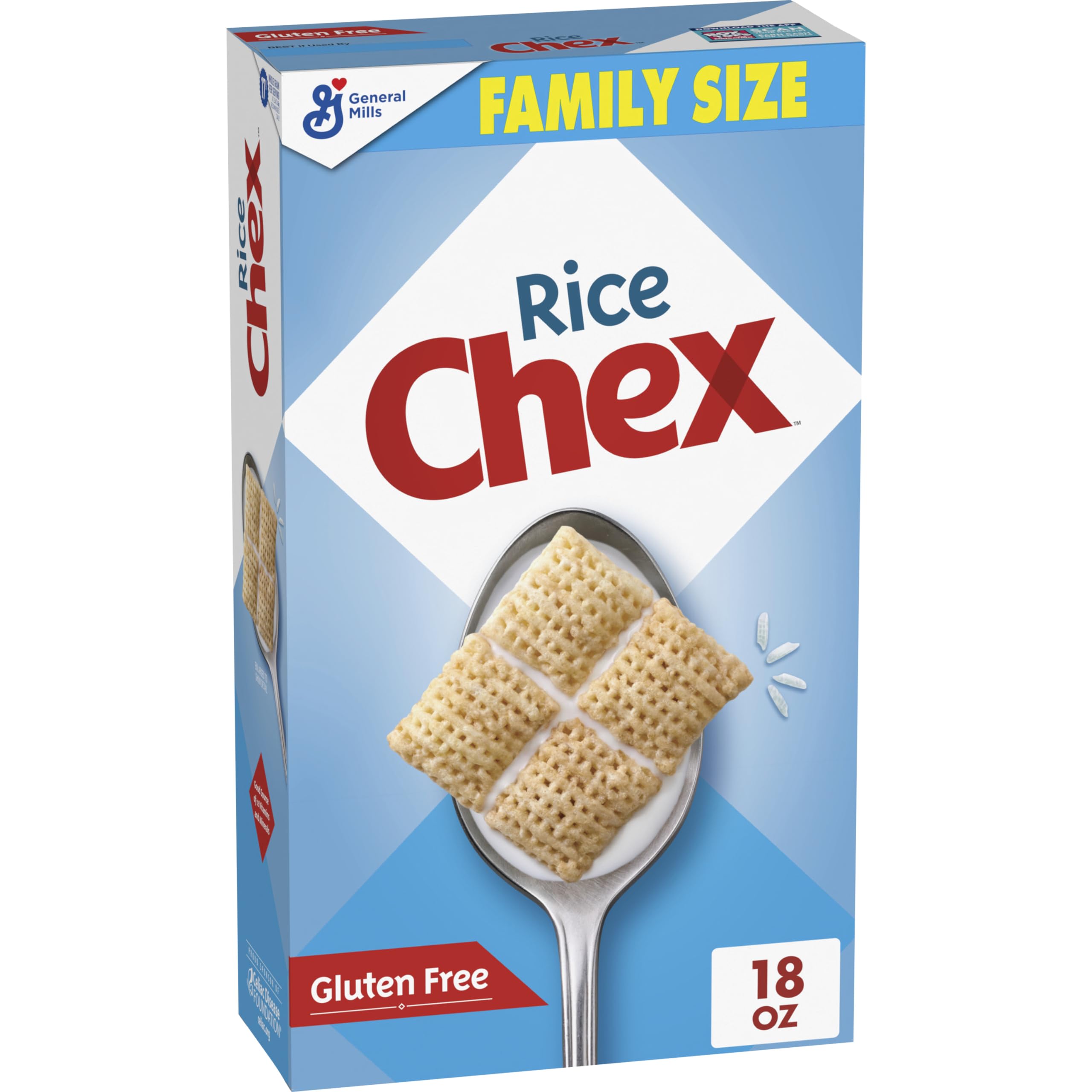 Rice Chex Gluten Free Breakfast Cereal, Made with Whole Grain, Family Size, 18 oz
