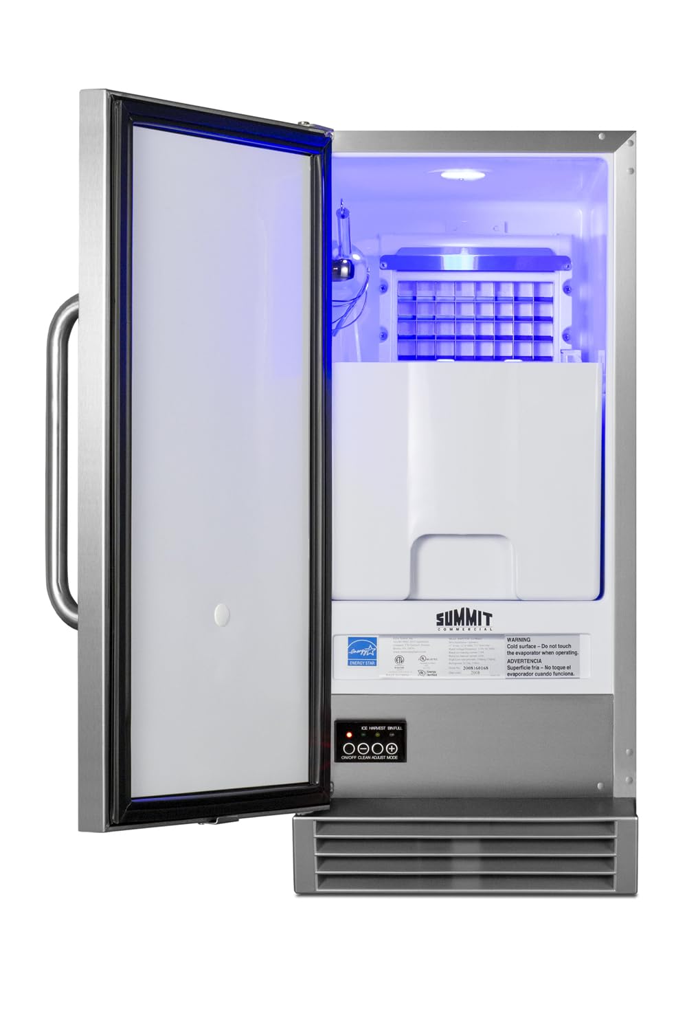 Summit Appliance BIM47OS Built-in Icemaker, Weatherproof Design for Outdoor Use, 14.5" Wide, 50 lb Production Capacity, Built-in Pump, Air Cooled, 115v