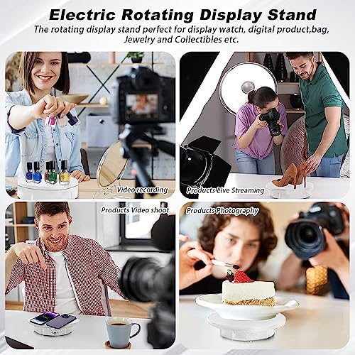 Remote Motorized Rotating Display Stand,3 in 1 Turntable Motorized White Lazy Susan with 5.74/7.08/8.66 inch Replacement Cover for Photography Products and Craft Shows(3 Modes