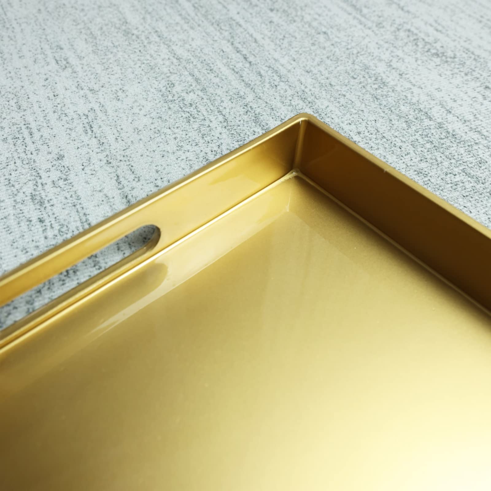 Spsyrine Gold Decorative Tray, Elegant Plastic ServingTray with Handles, Coffee Table Tray for Ottoman, Living Room, Home Decor 15.6" X 10.2"