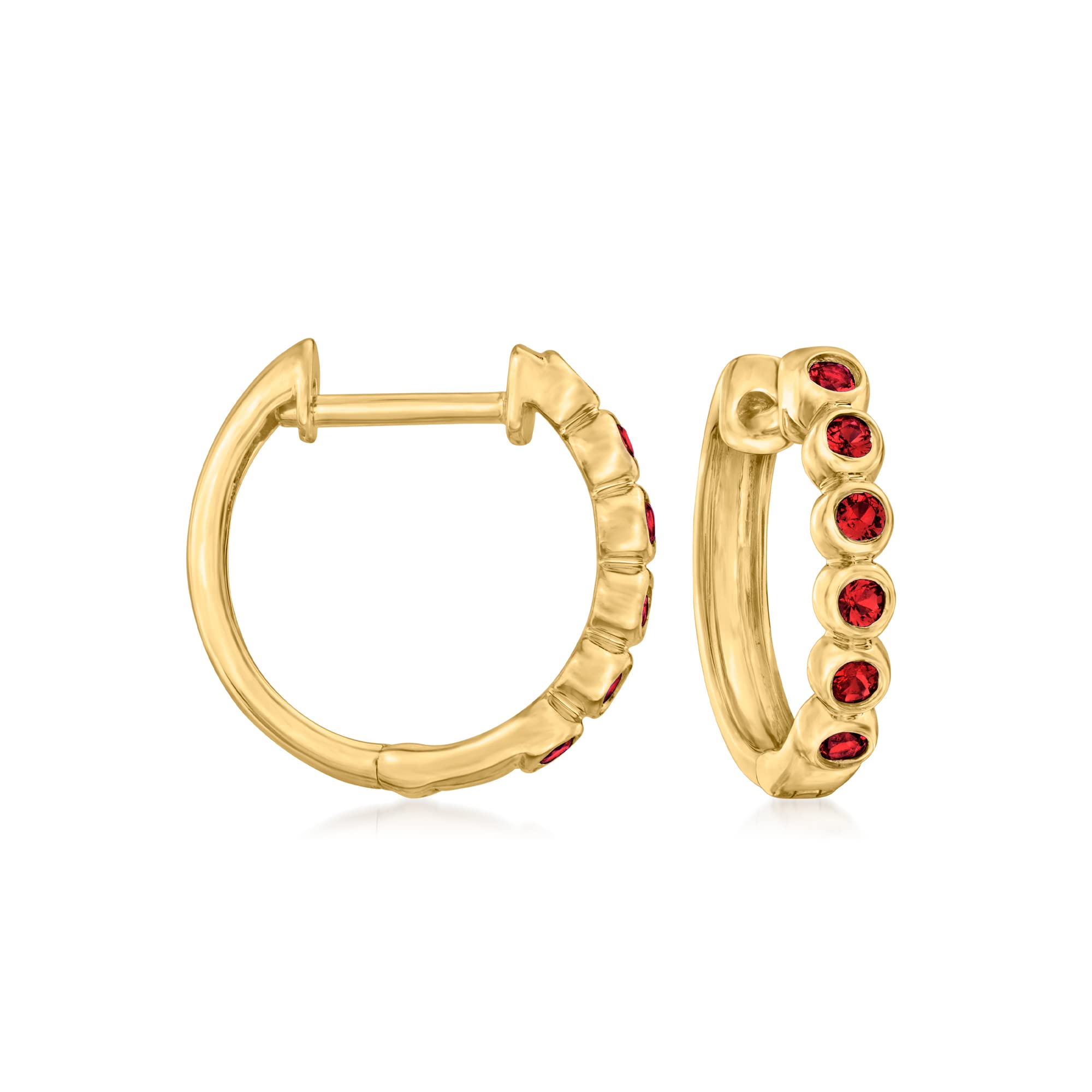 RS Pure by Ross-Simons 0.20 ct. t.w. Ruby Huggie Hoop Earrings in 14kt Yellow Gold