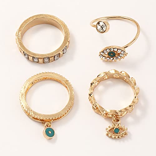 Sillaget Crystal Knuckle Rings Set Star Moon Rhinestone Boho Stackable Finger Rings Midi Ring for Women Gold Joint Rings (4PCS) (F)