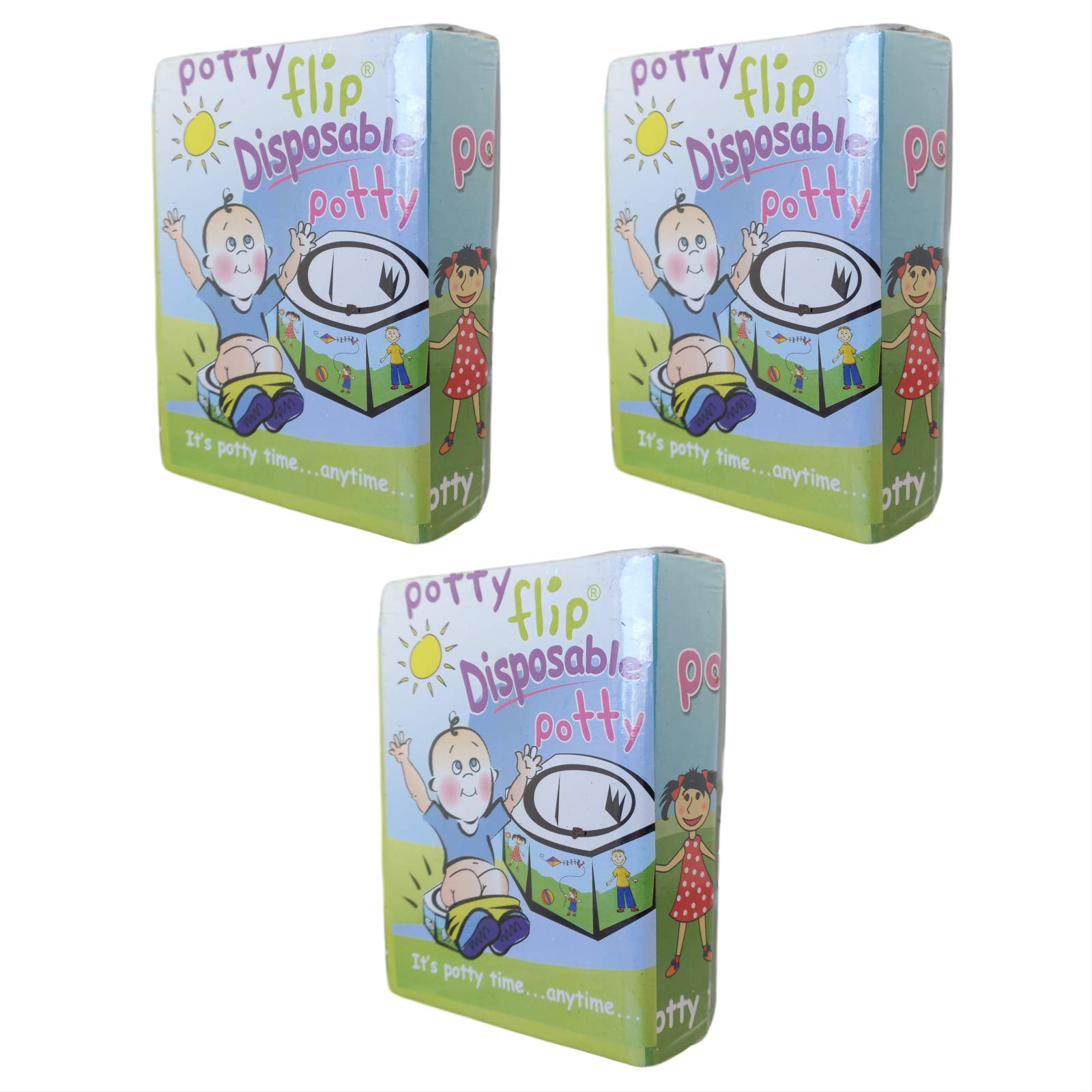 Potty Flip Disposable Potty - 3 Pack - Portable Potty-Training Potty - Disposable Travel Potty - Toddler Potty Training Seat - Supports Children Up to 75lbs