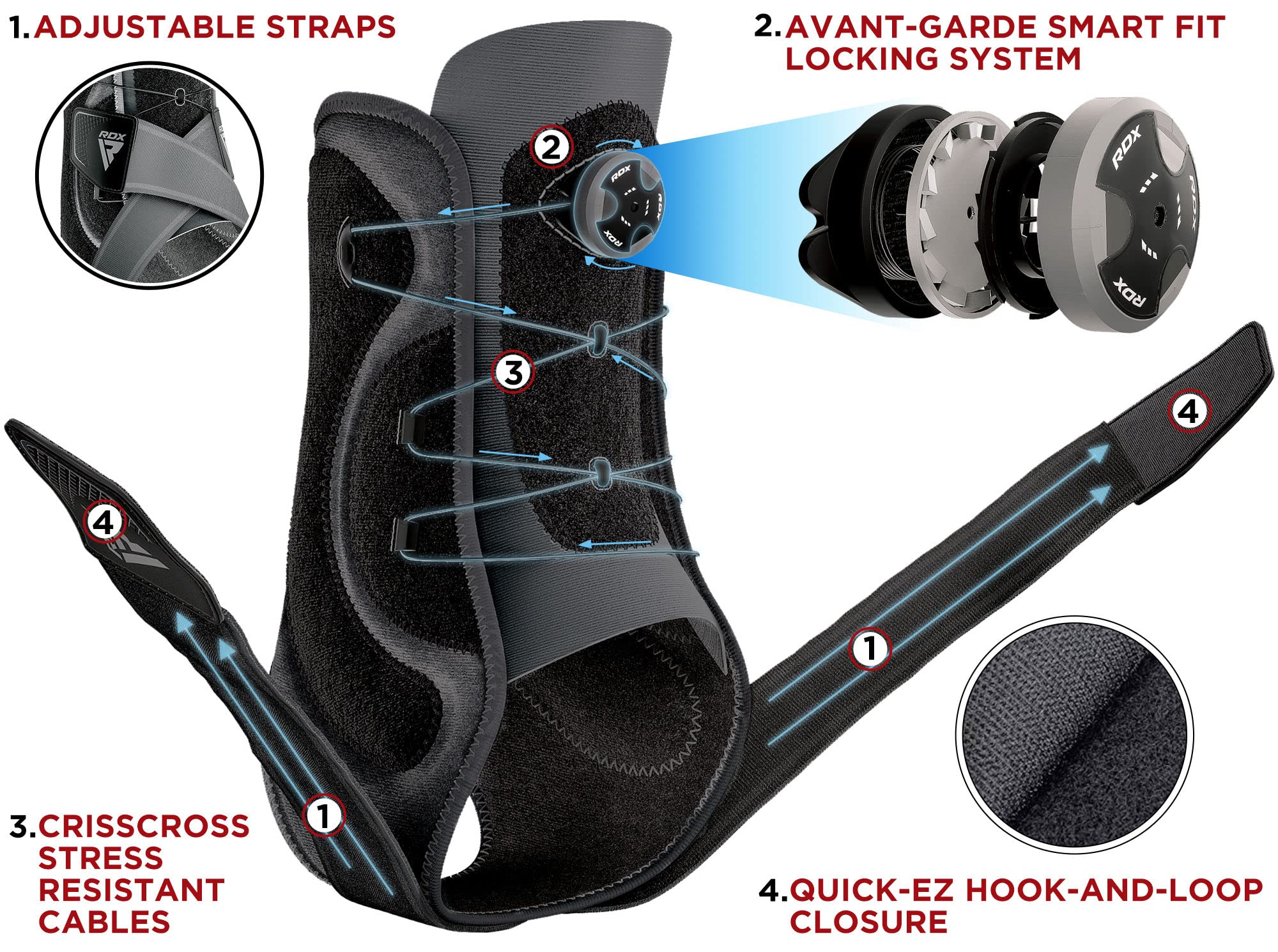 RDX Ankle Support Brace for Men and Women, Elasticated Compression Sleeve, Open Heel Foot Adjustable Straps for Recovery Walking Running Workout Sports Gym Bandage, Sold as Single Item