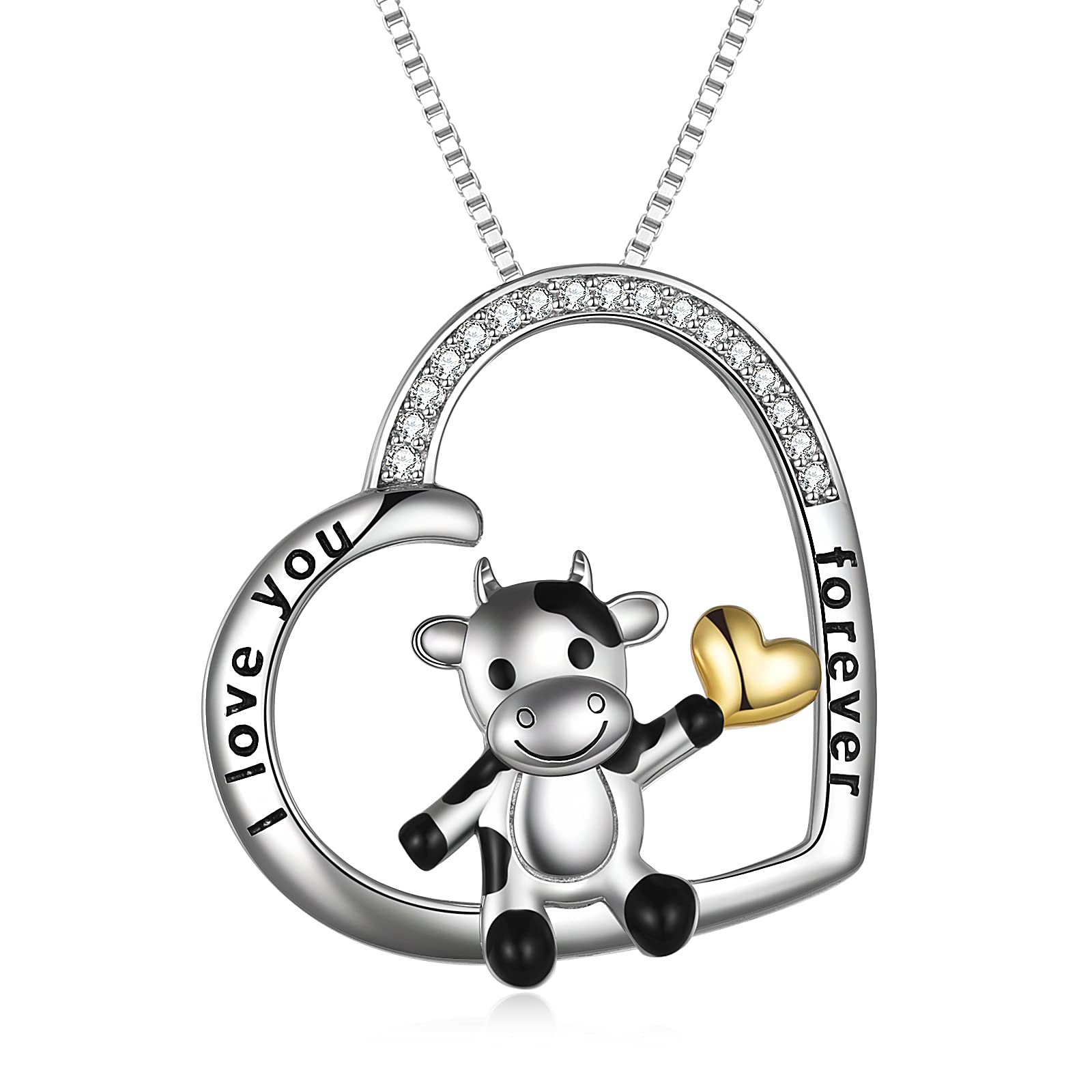 POPLYKE Heart Cow Necklace Sterling Silver Cow jewelry for Women Daughter Necklace