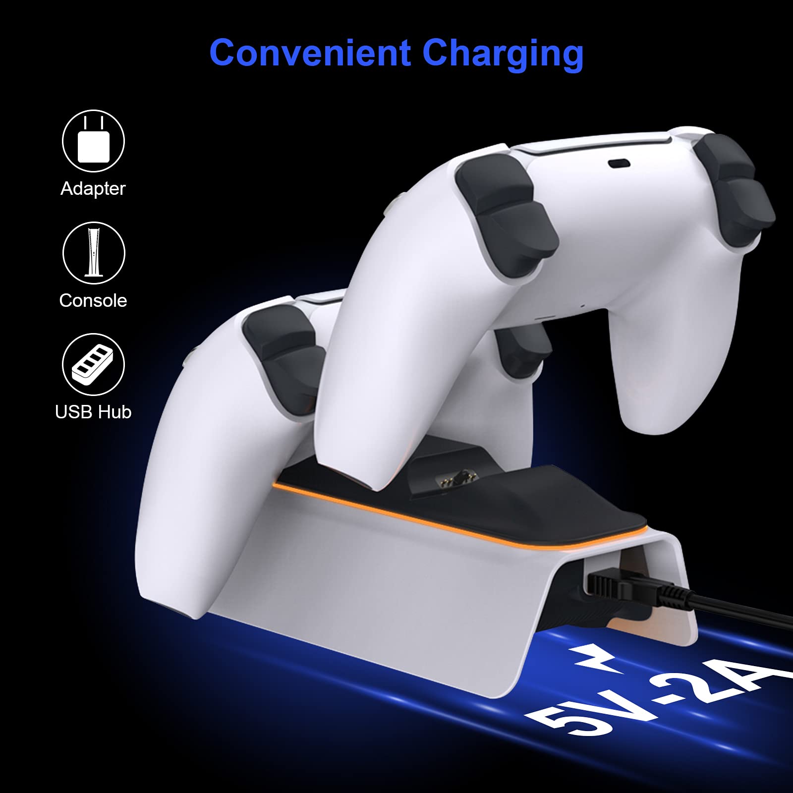SOULION PS5 Controller Charger Station，Dual PS-5 Charging Station with LED Indicator Safety Chip Protection, Upgraded Type-C Fast Charging Dock Stand for Dualsense PS5 Controllers, White