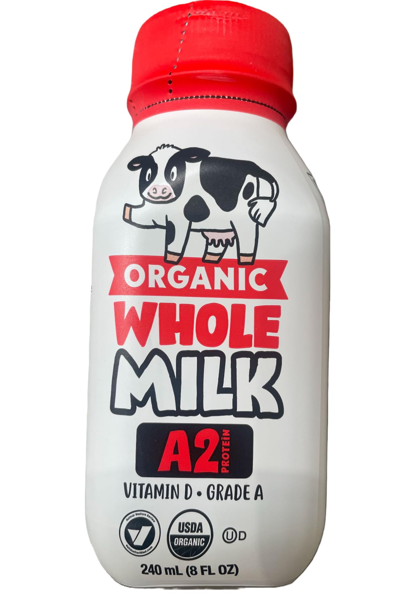 Milk A2 Whole Milk Organic Shelf Stable Whole Milk Bottle, Grass Fed Milk has Vitamin D & A2 Protein, Plus BETRULIGHT Fridge Decal - Single Serve, 8.0 Fl oz (Pack of 6)