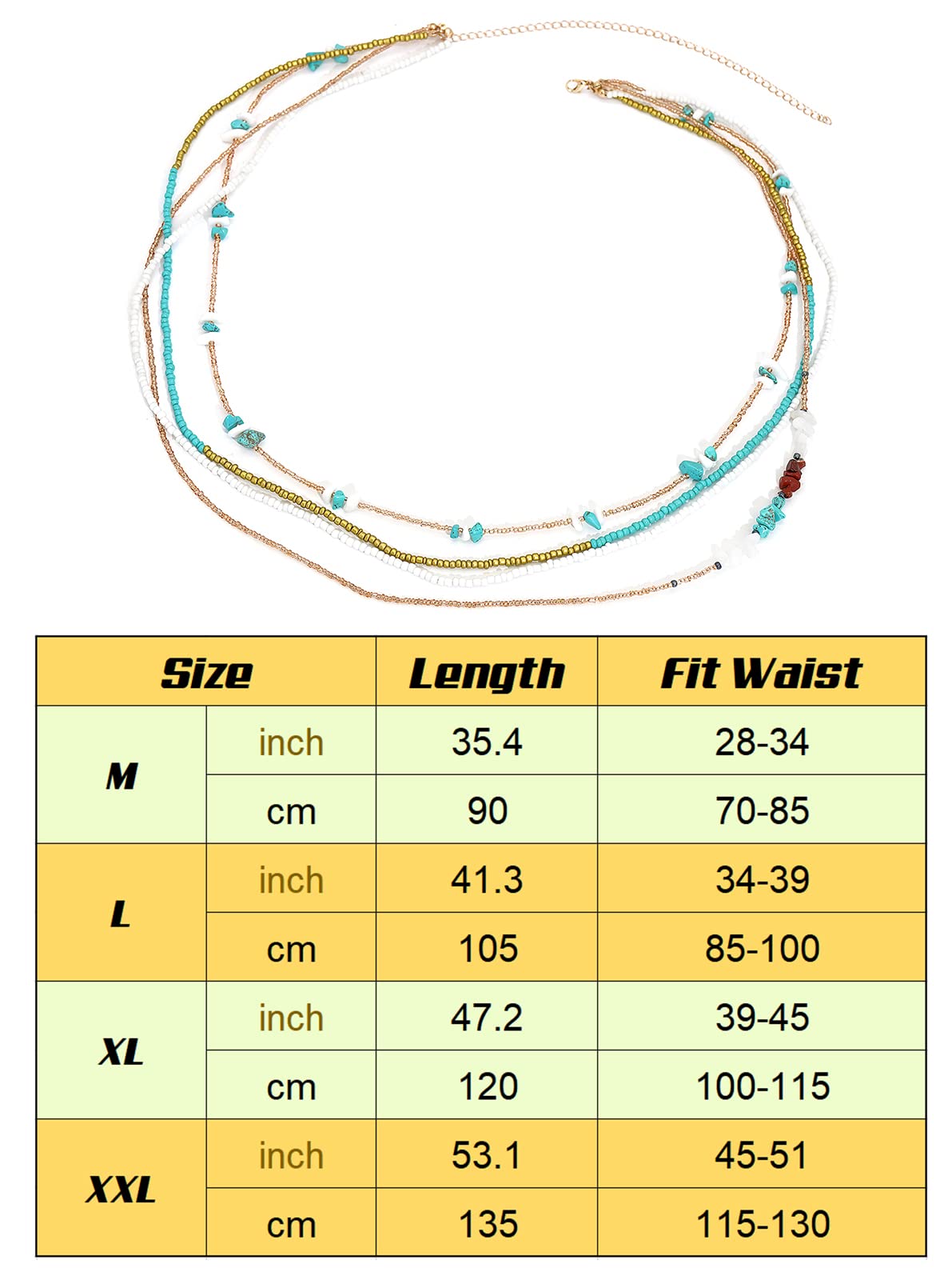 Suyi Beads Belt for Women Layered Beaded Chain Belts Boho Body Belly Chains 120CM Blue